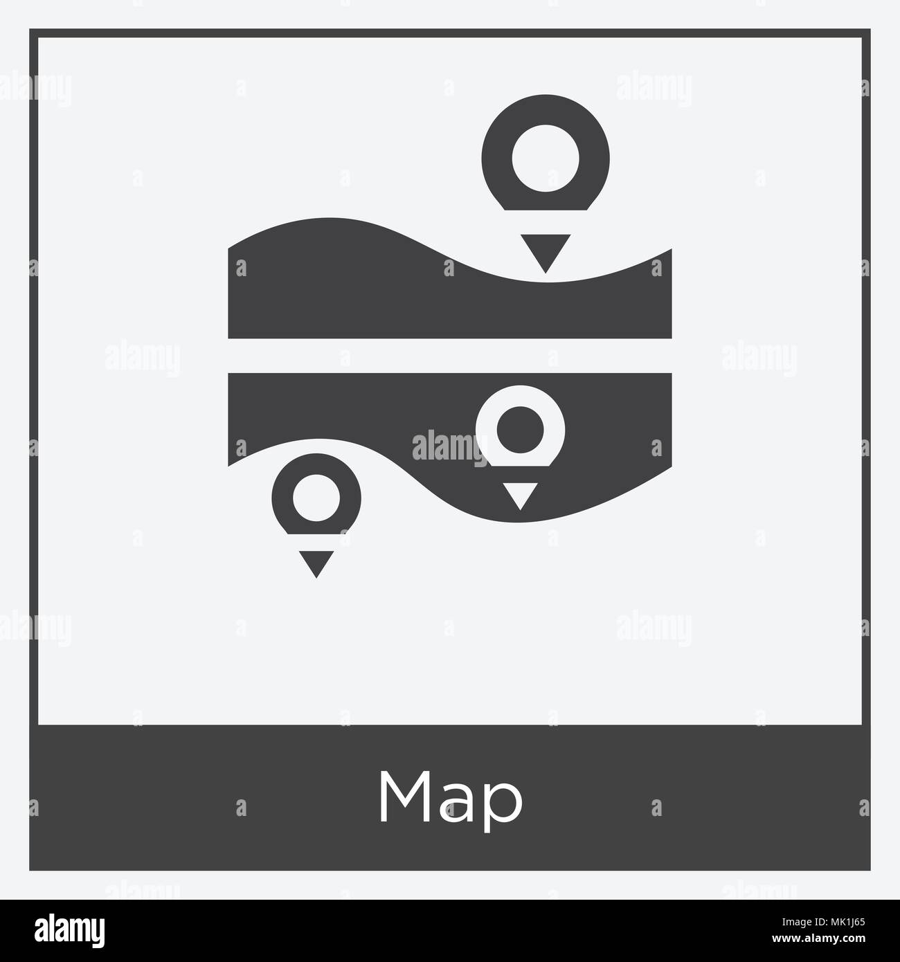Map icon isolated on white background with gray frame, sign and symbol ...