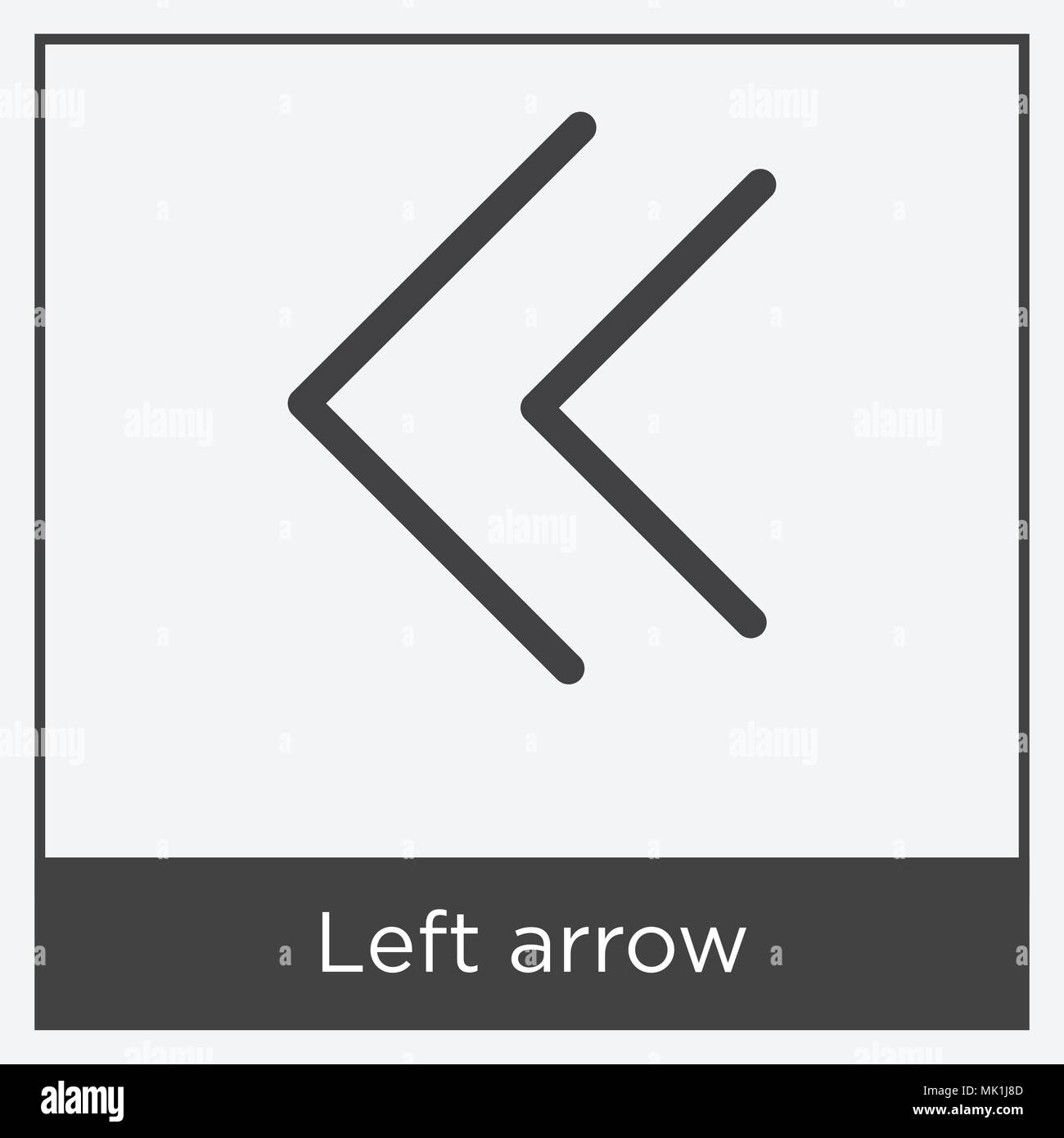Left arrow icon isolated on white background with gray frame, sign and ...