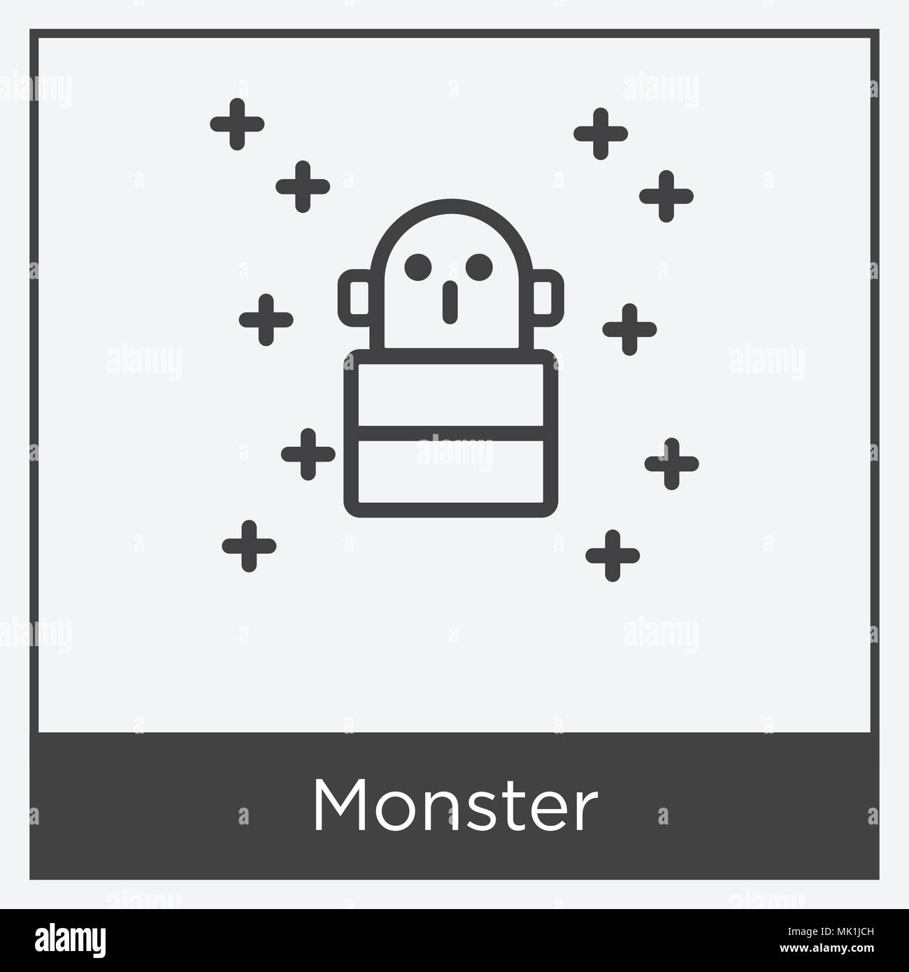Monster icon isolated on white background with gray frame, sign and ...