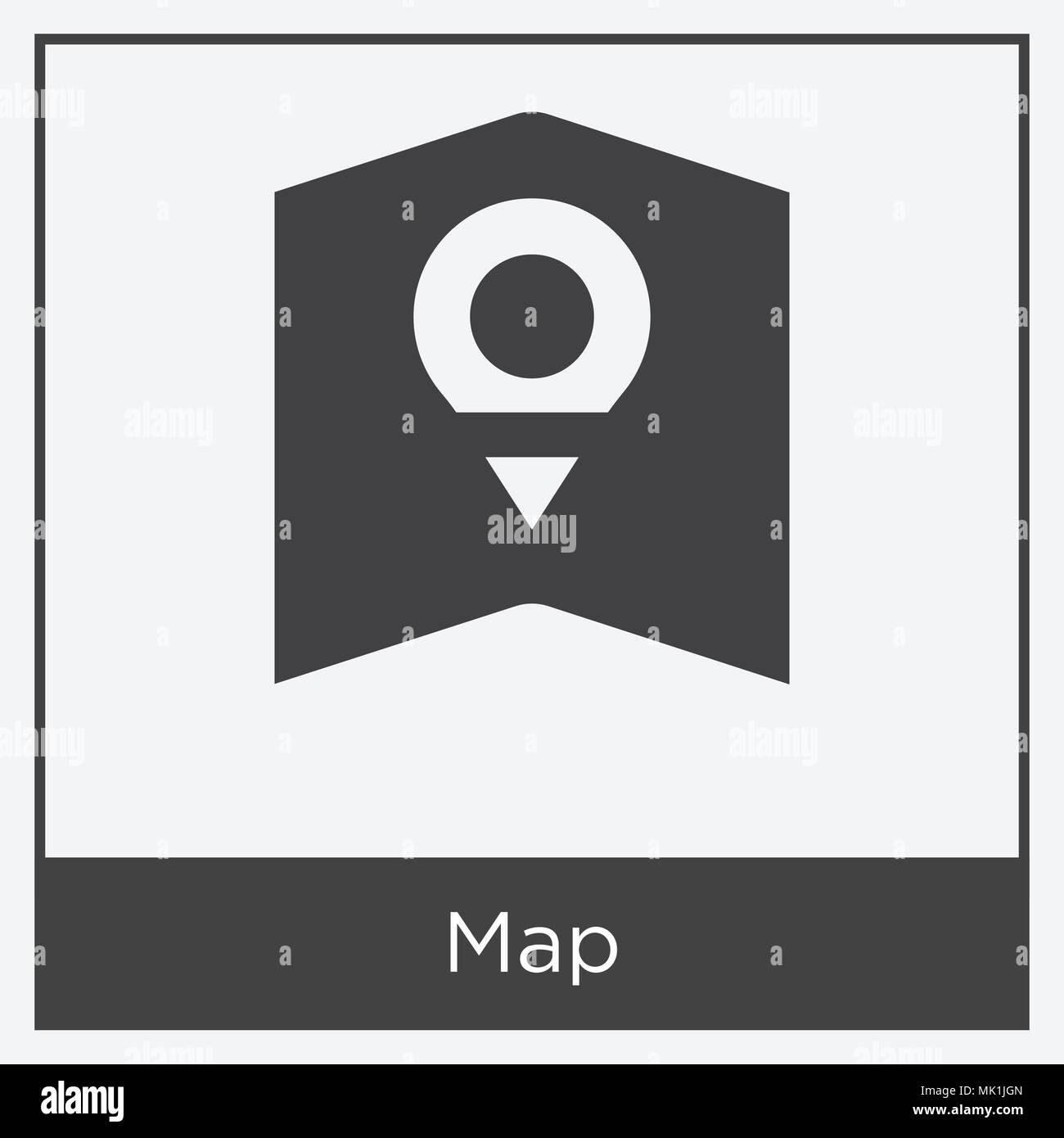 Map icon isolated on white background with gray frame, sign and symbol ...