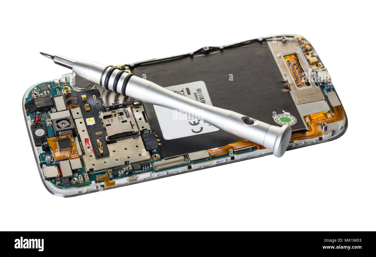 disassembled mobile phone on white isolated background Stock Photo - Alamy