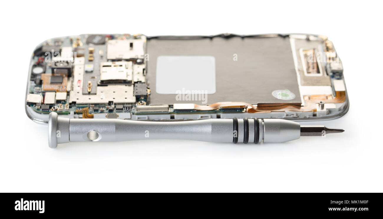 disassembled mobile phone on white isolated background Stock Photo - Alamy