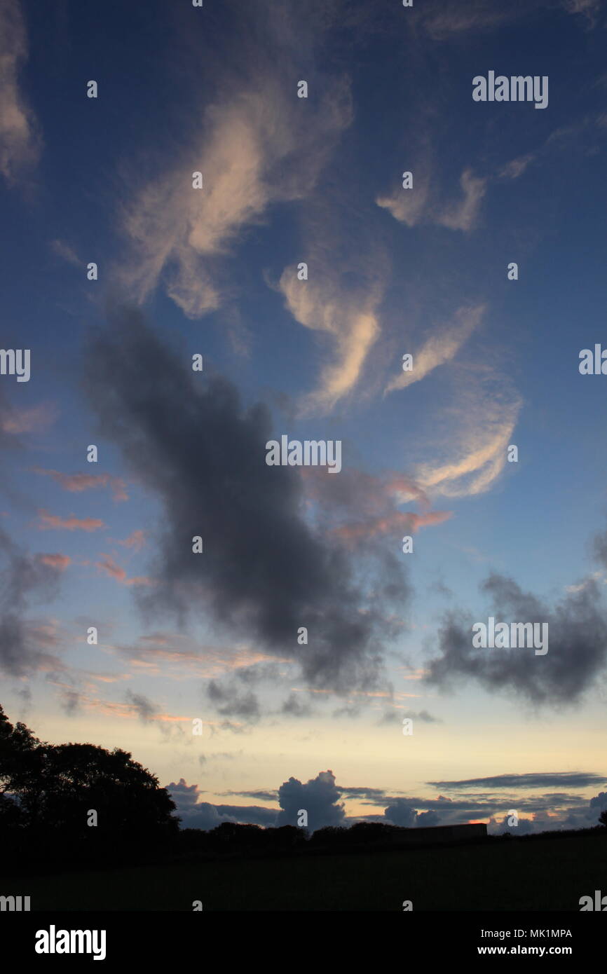 Beautiful Sunrise Clouds over a dark set treeline leading to a stunning ...