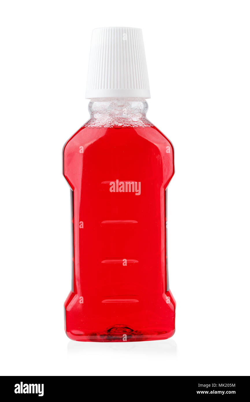 plastic bottle with red liquid, isolated on white background Stock ...