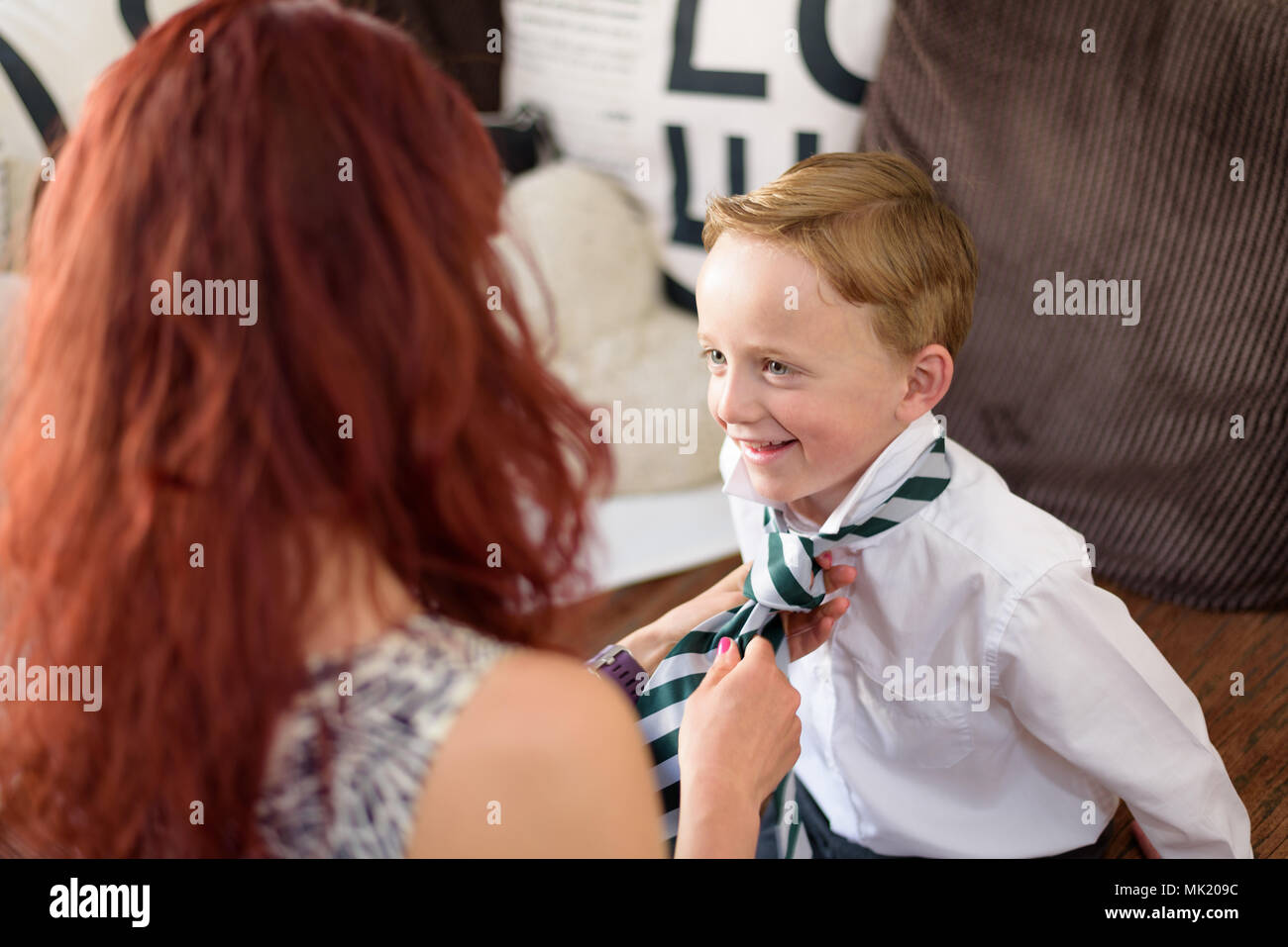 Mother helping son ready school hi-res stock photography and images - Alamy