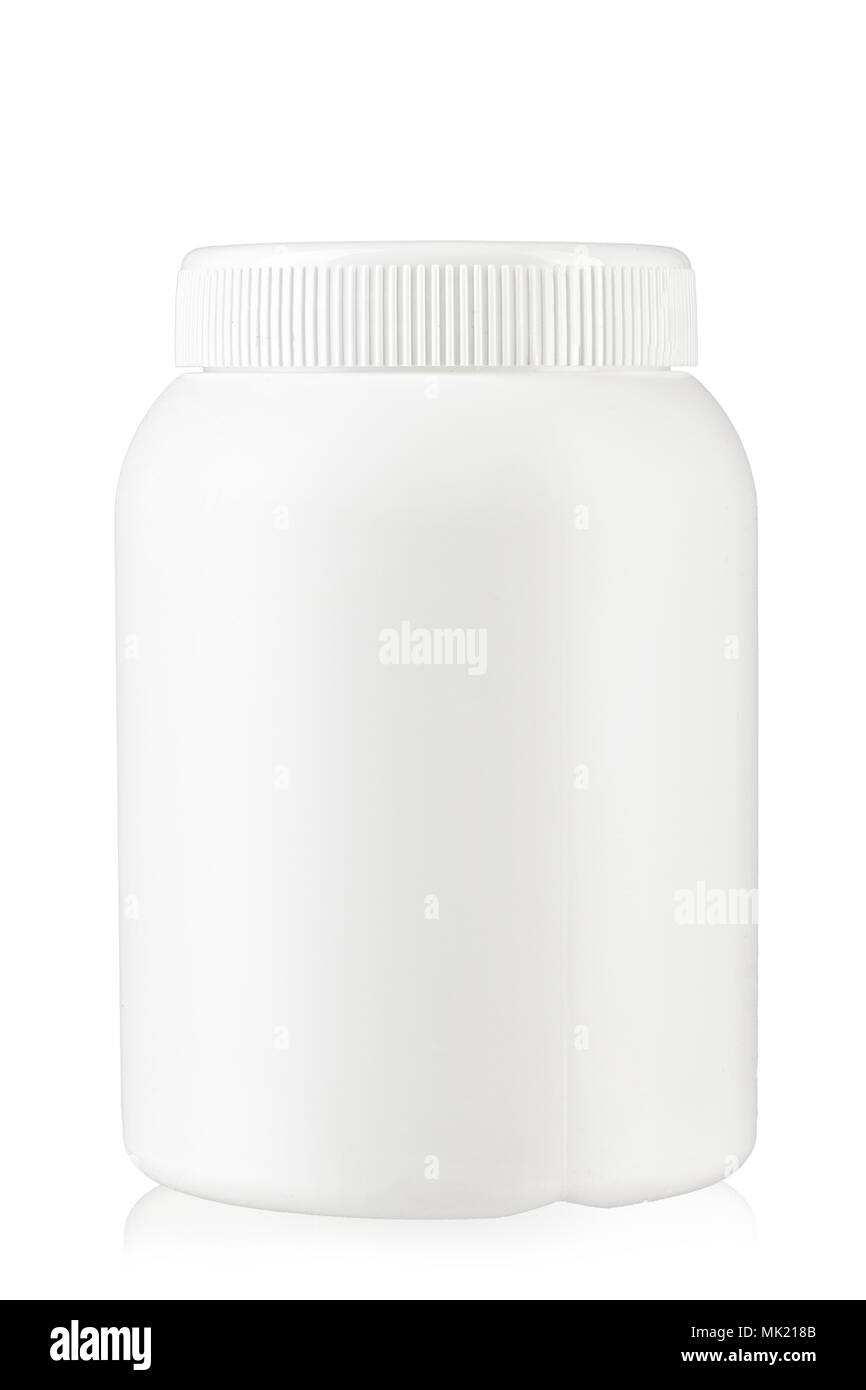 white plastic can, isolated on white background, place for text ...