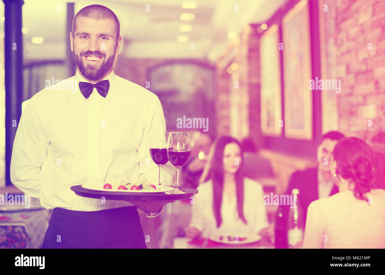 Portrait smiling waiter customers in hi-res stock photography and ...