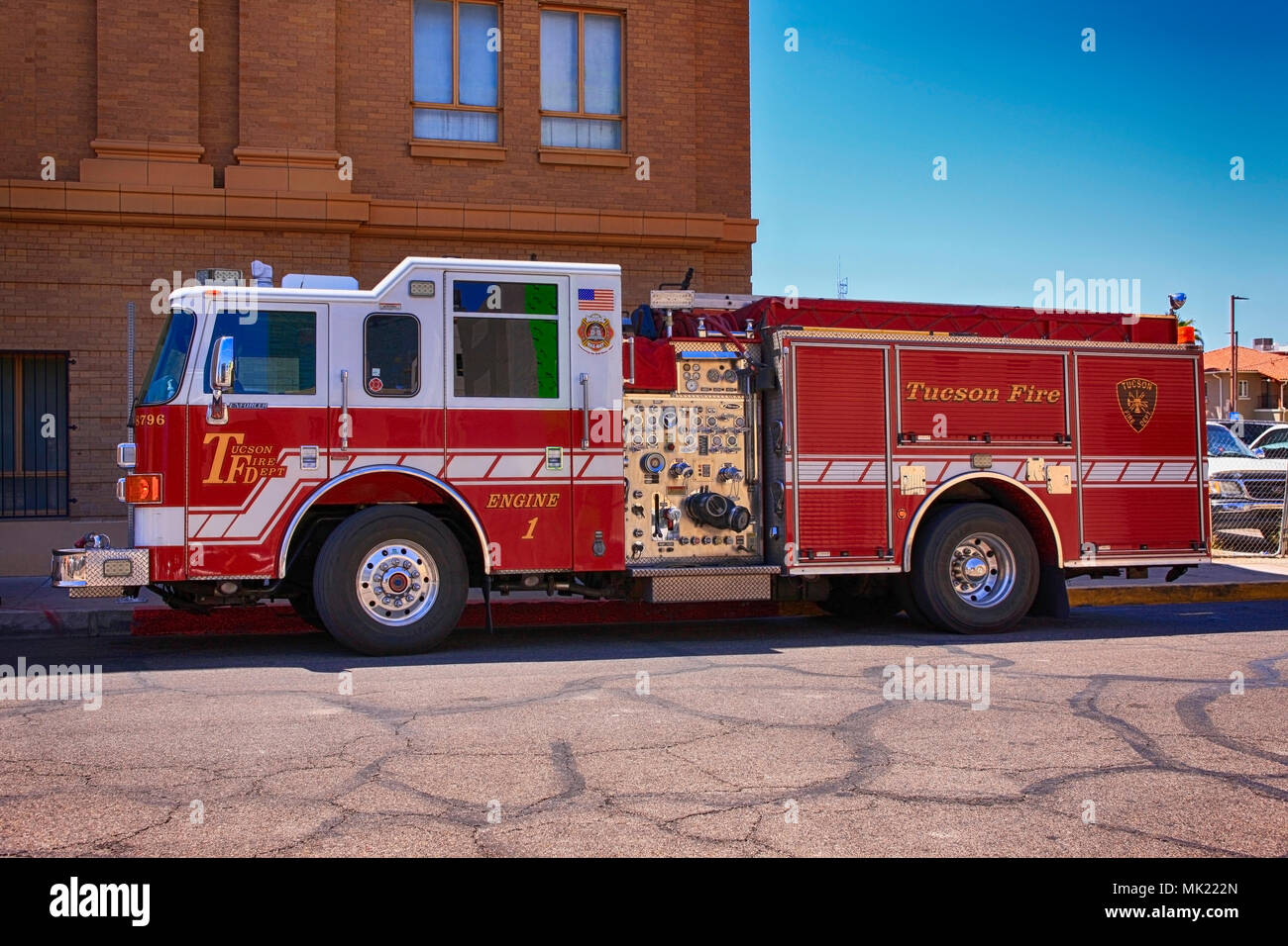 City of Tucson Fire Dept red truck parked in downtown Tucson AZ Stock ...