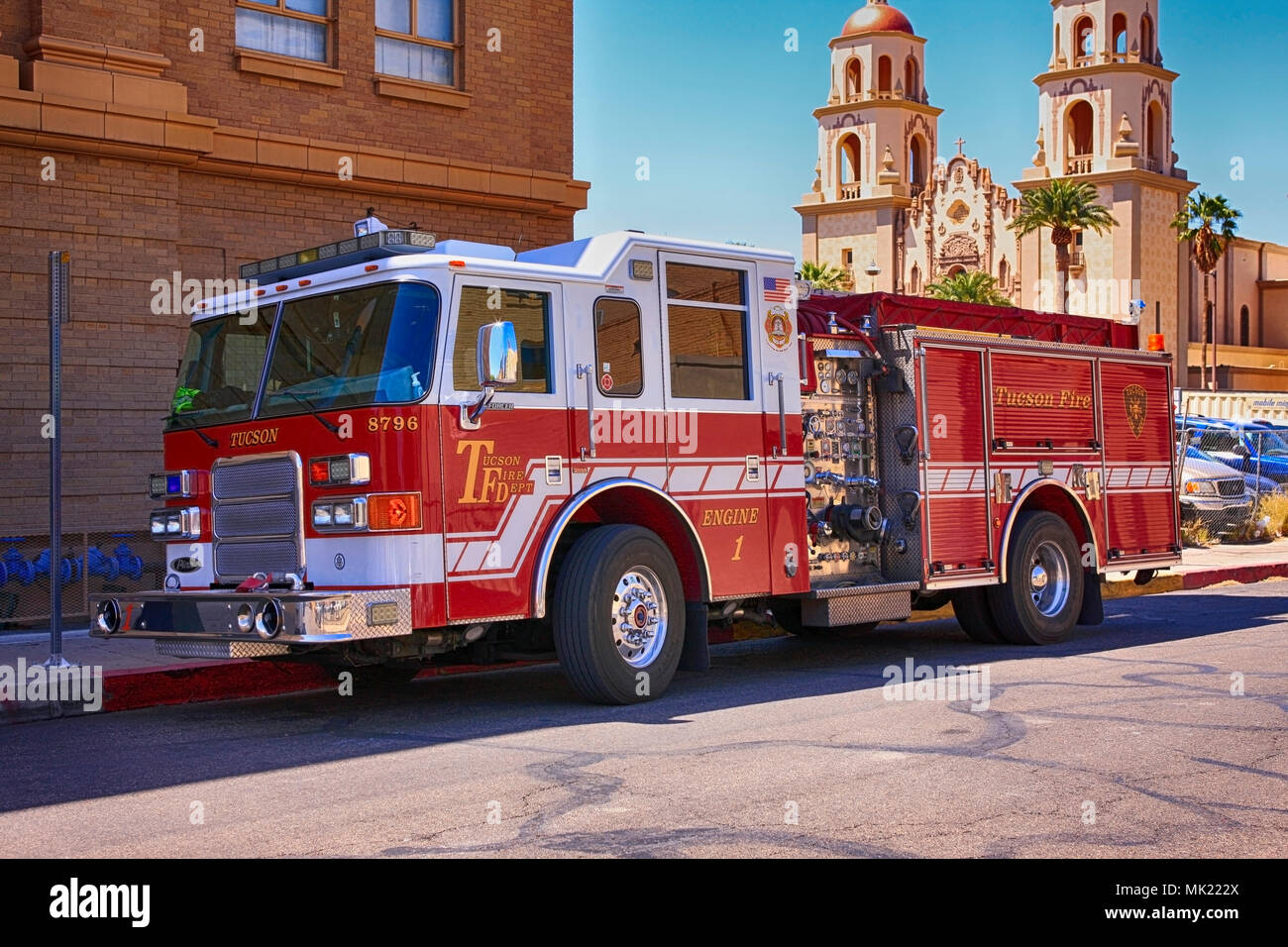 City of Tucson Fire Dept red truck parked in downtown Tucson AZ Stock ...