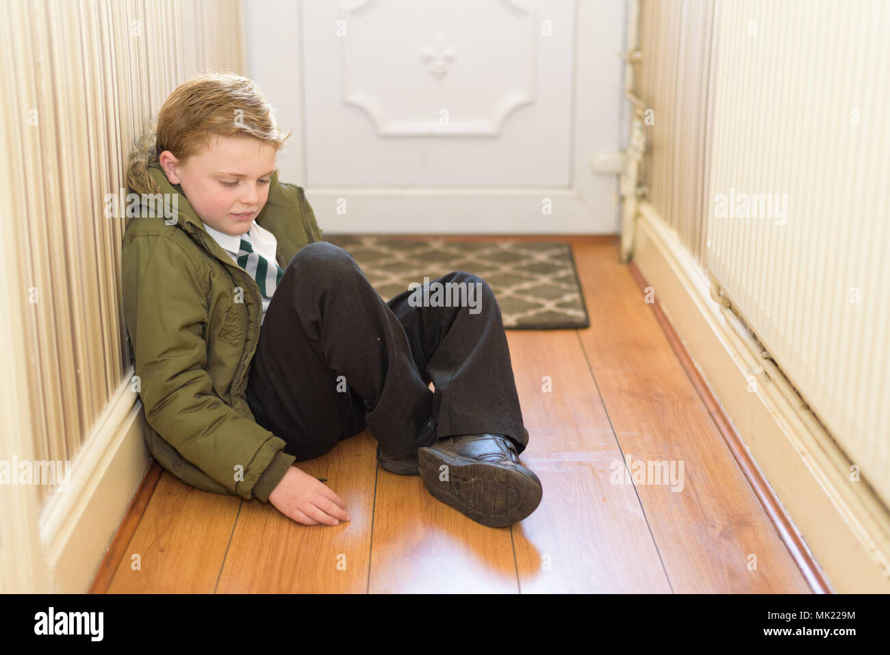 School Boy Sad Alone Uniform High Resolution Stock Photography and ...