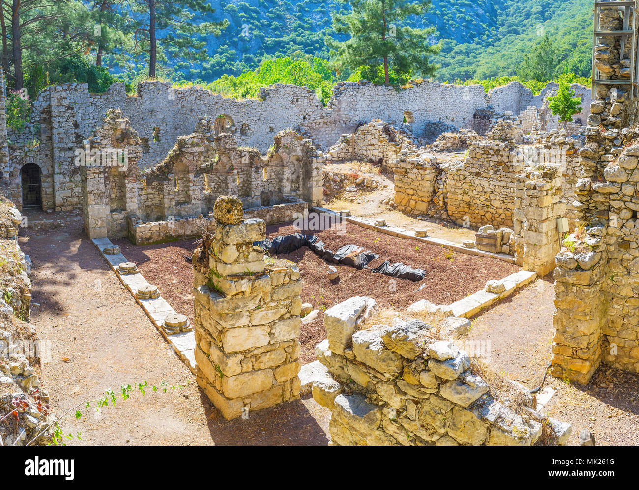 Preserved foundation and stone walls of the ancient Roman temple in ...