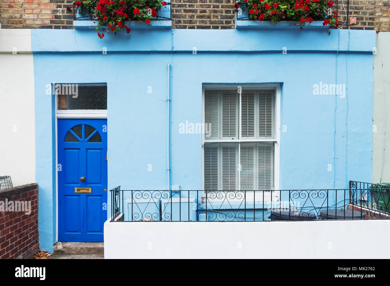 Typical British blue house facade in London city center, England, UK ...