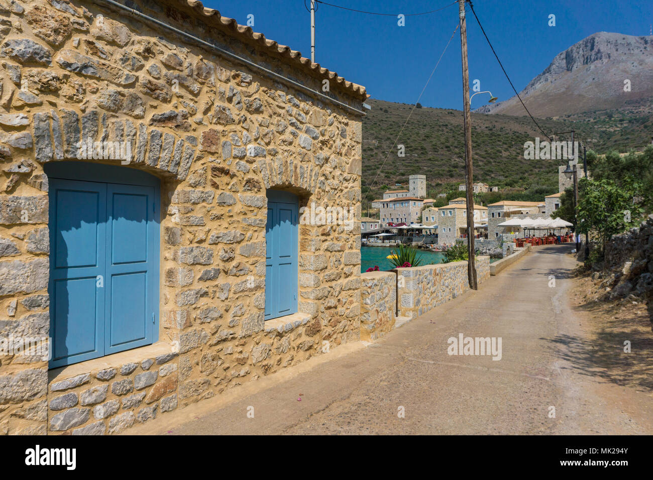 Street view of Limeni village in Mani Greece Stock Photo - Alamy