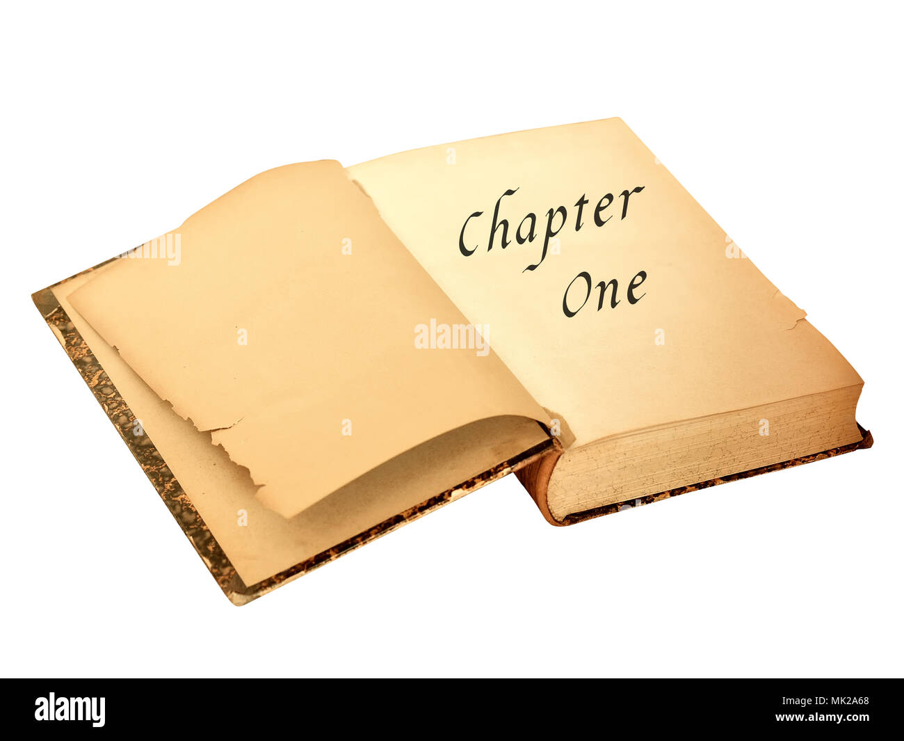 Open vintage old yellowed book isolated on white Stock Photo - Alamy