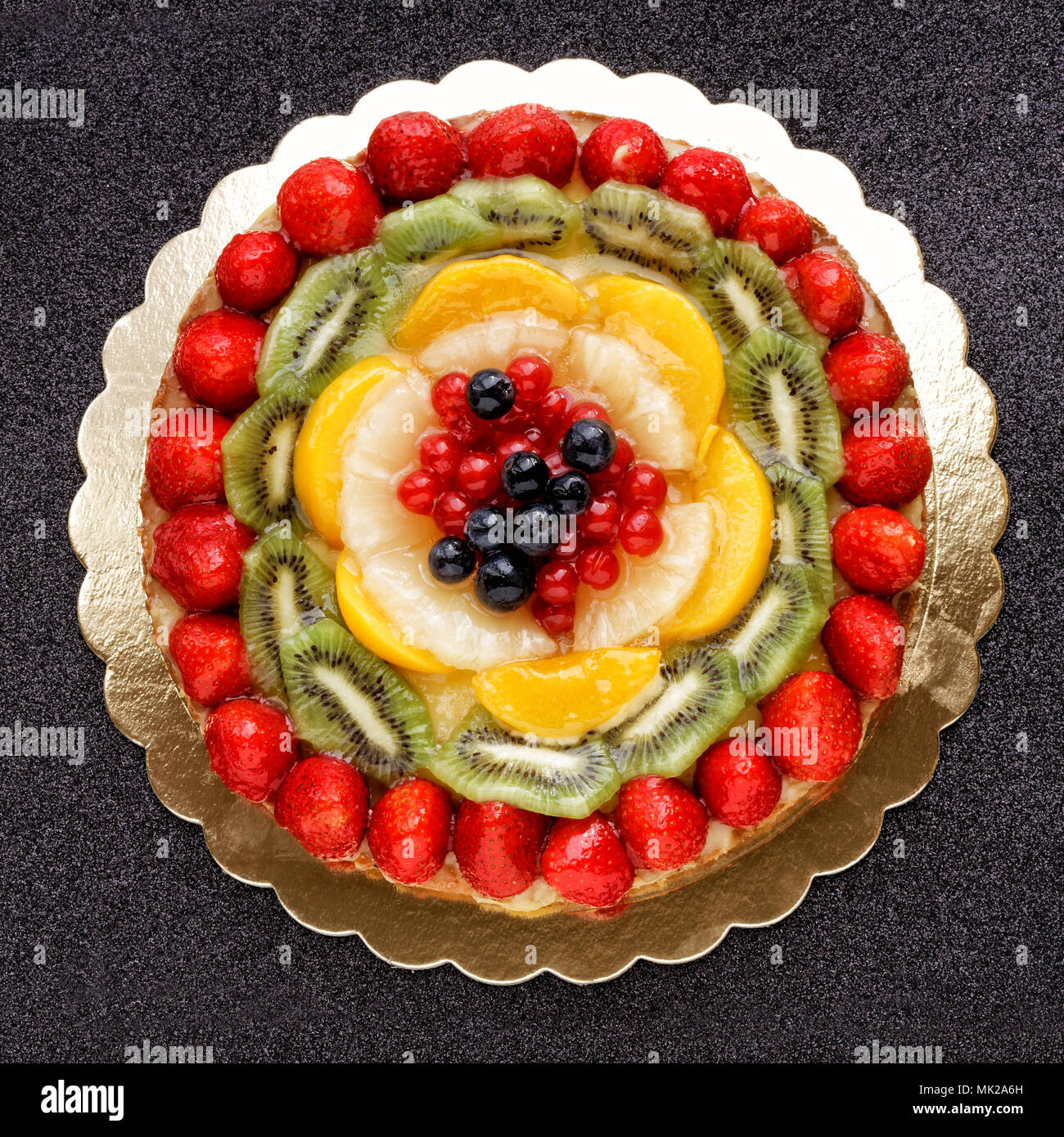 Cake or pie fruit decorated top view Stock Photo - Alamy