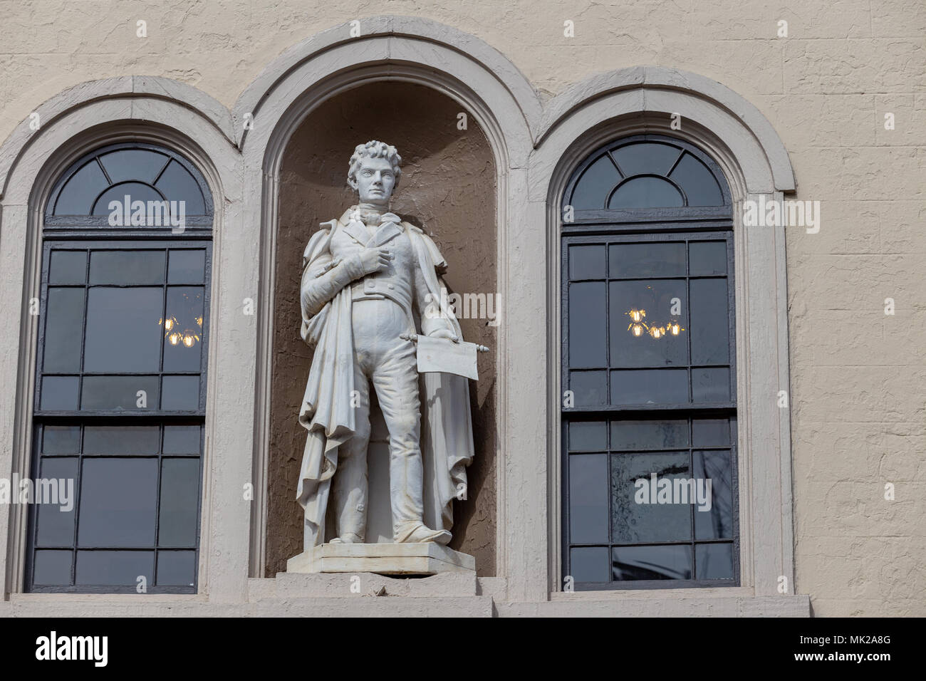 Lancaster, PA, USA - May 5, 2018: A statue of Robert Fulton is part of ...