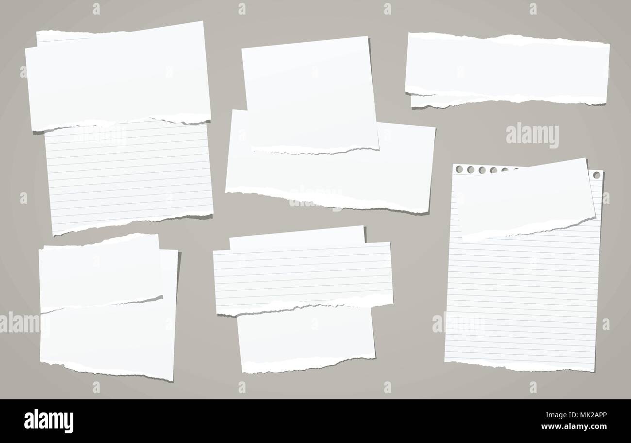 White torn note, notebook paper pieces for text stuck on dark grey ... White torn note, notebook paper pieces for text stuck on dark grey ...