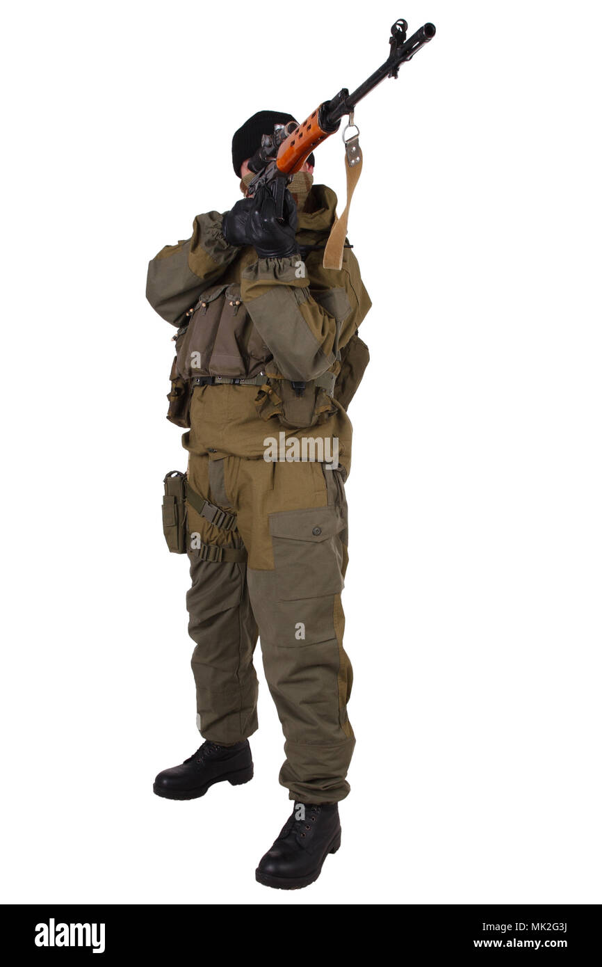 sniper with SVD sniper rifle isolated on white background Stock Photo ...
