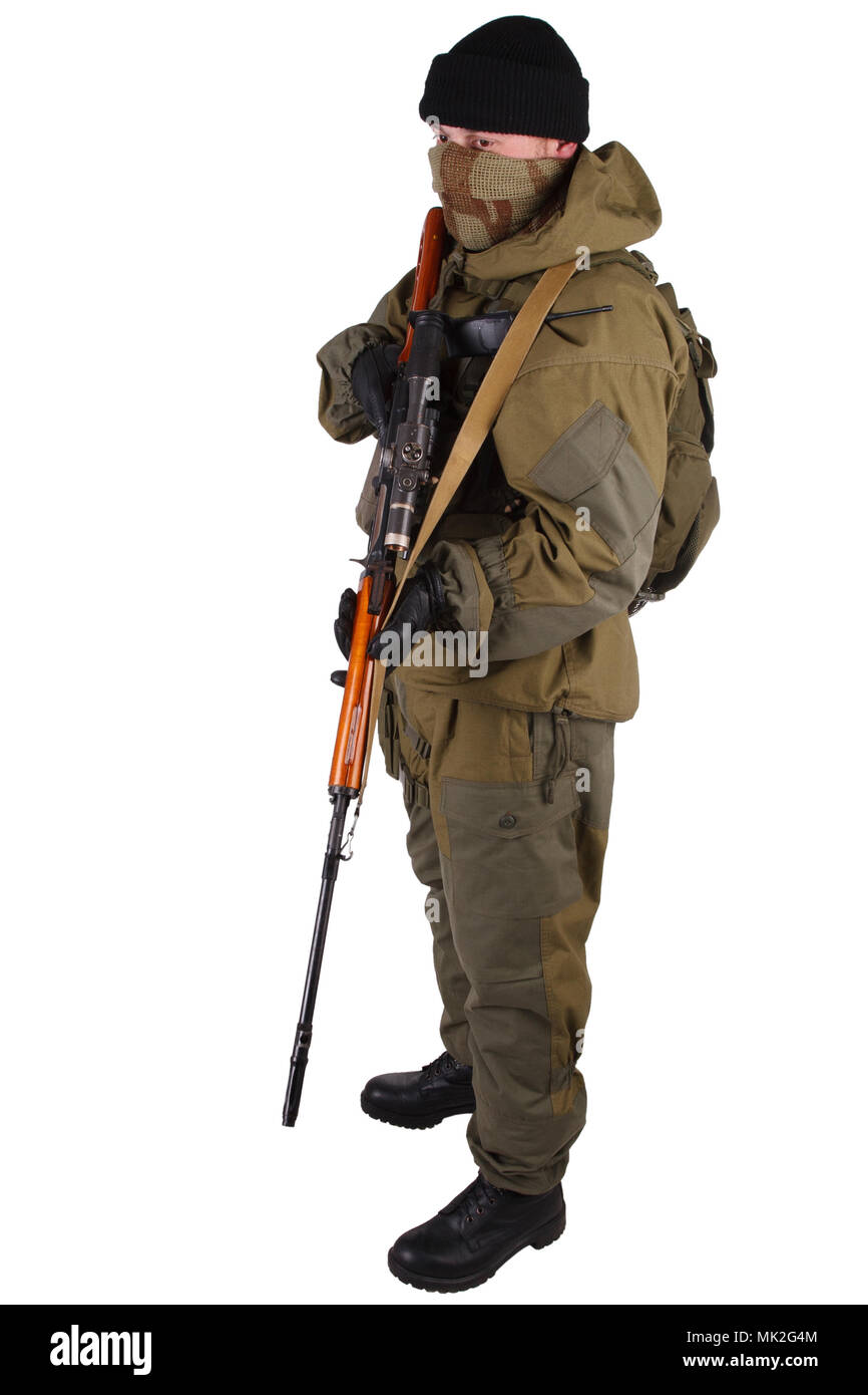 sniper with SVD sniper rifle isolated on white background Stock Photo ...