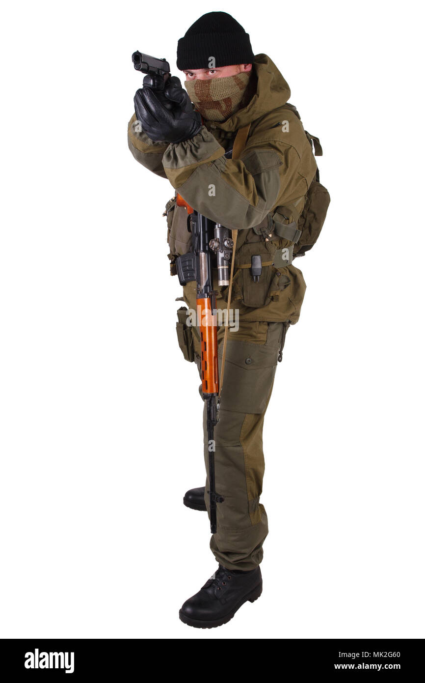 sniper with SVD sniper rifle isolated on white background Stock Photo ...