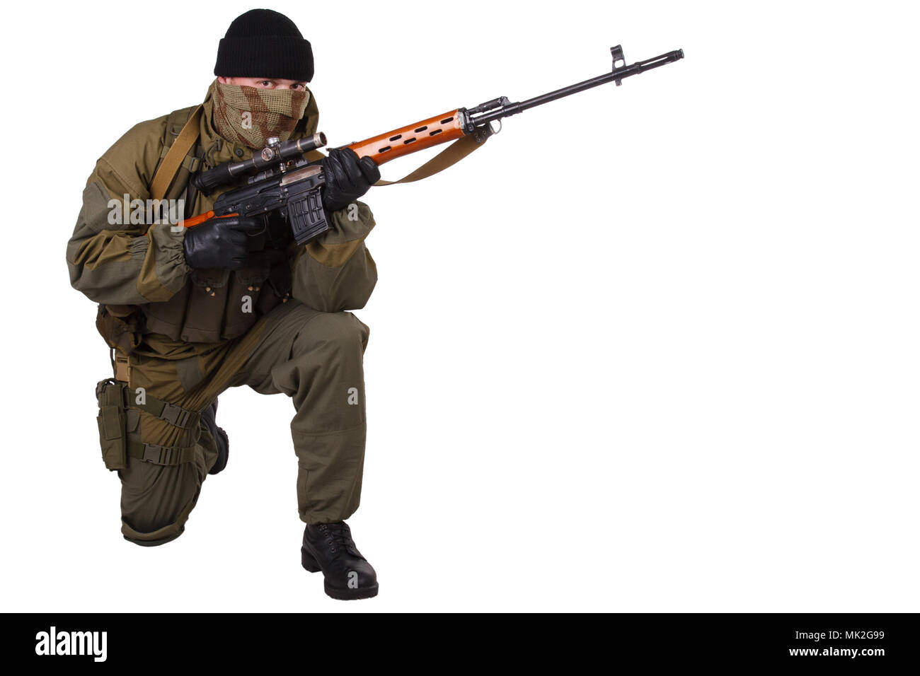 sniper with SVD sniper rifle isolated on white background Stock Photo ...