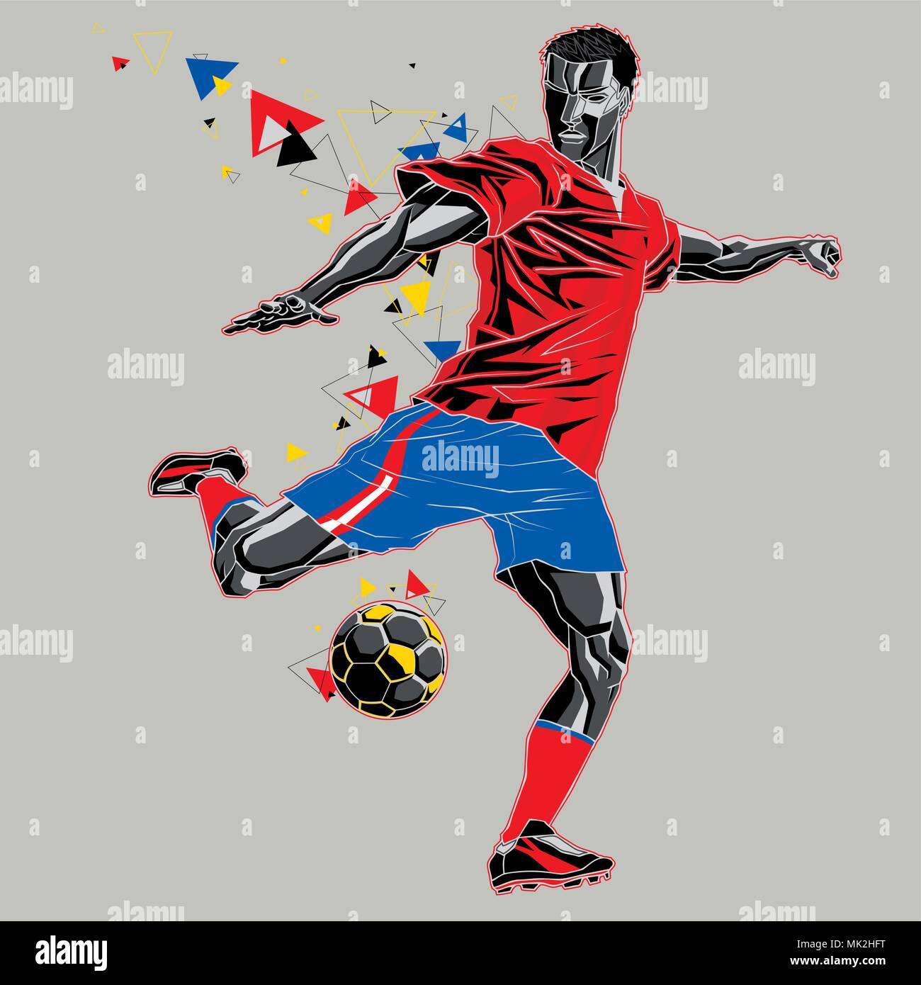 Soccer player with a graphic trail, red and blue uniform. Vector ...