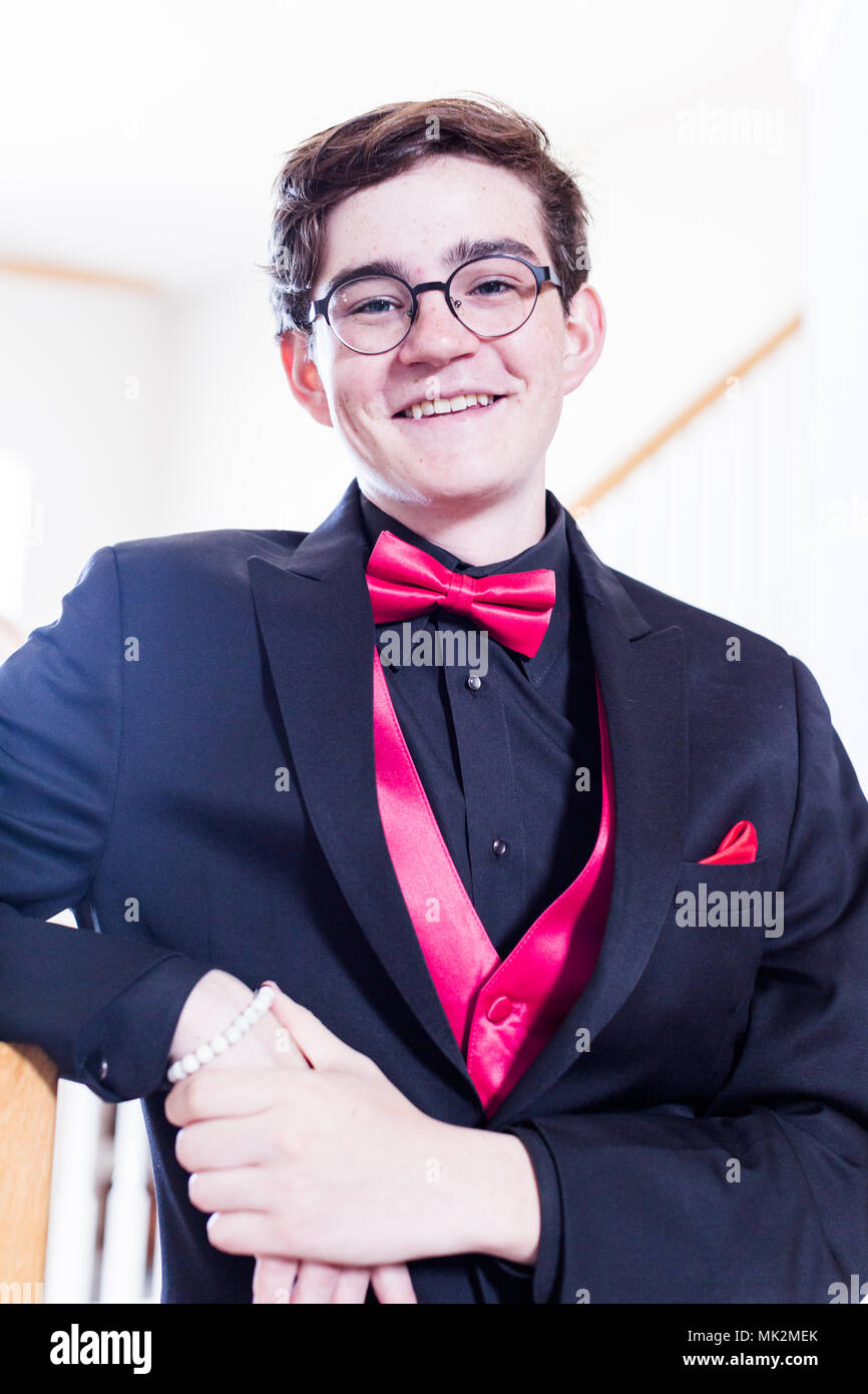 Teenager in tuxedo before his senior prom Stock Photo - Alamy
