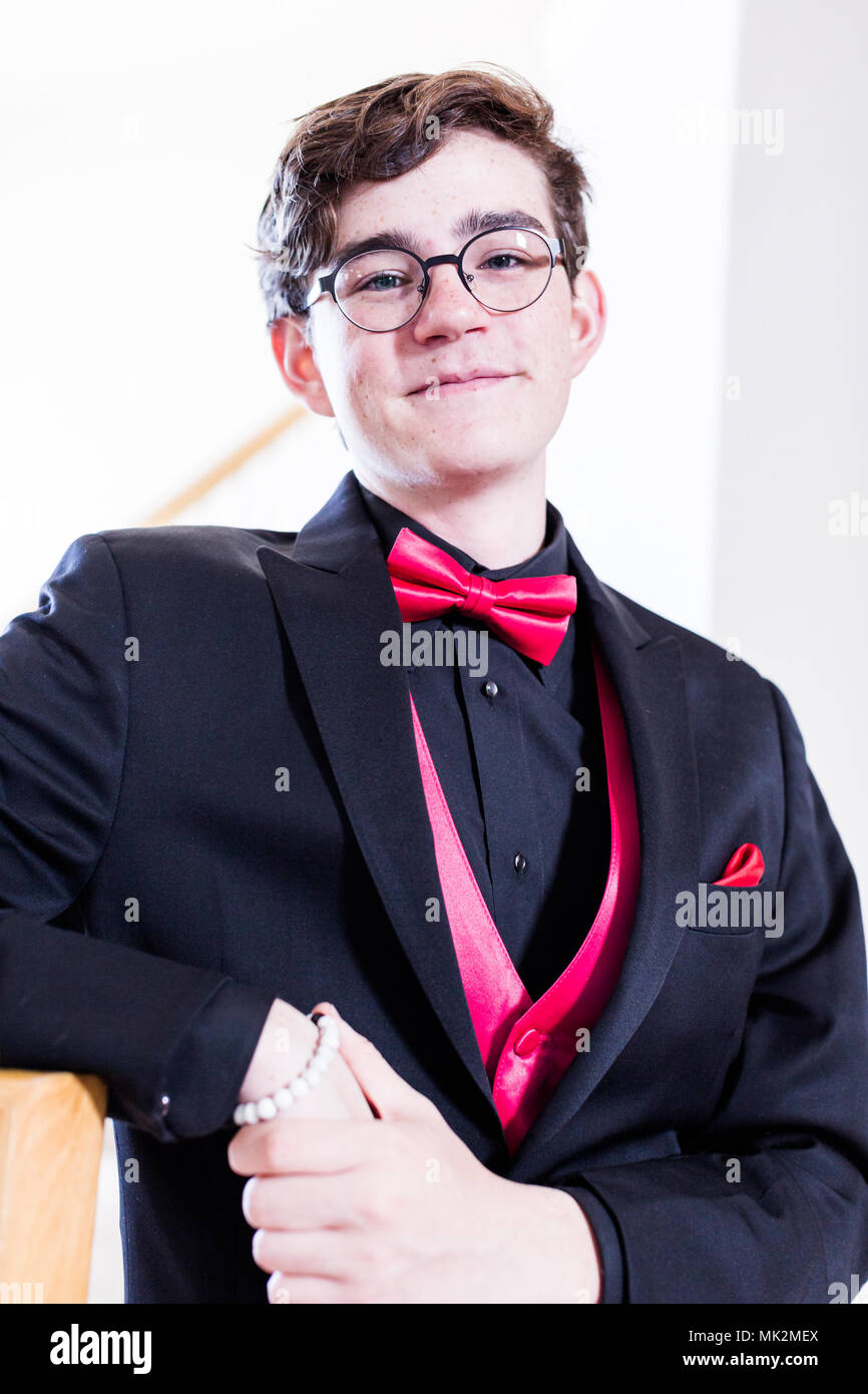 Teenager in tuxedo before his senior prom Stock Photo - Alamy