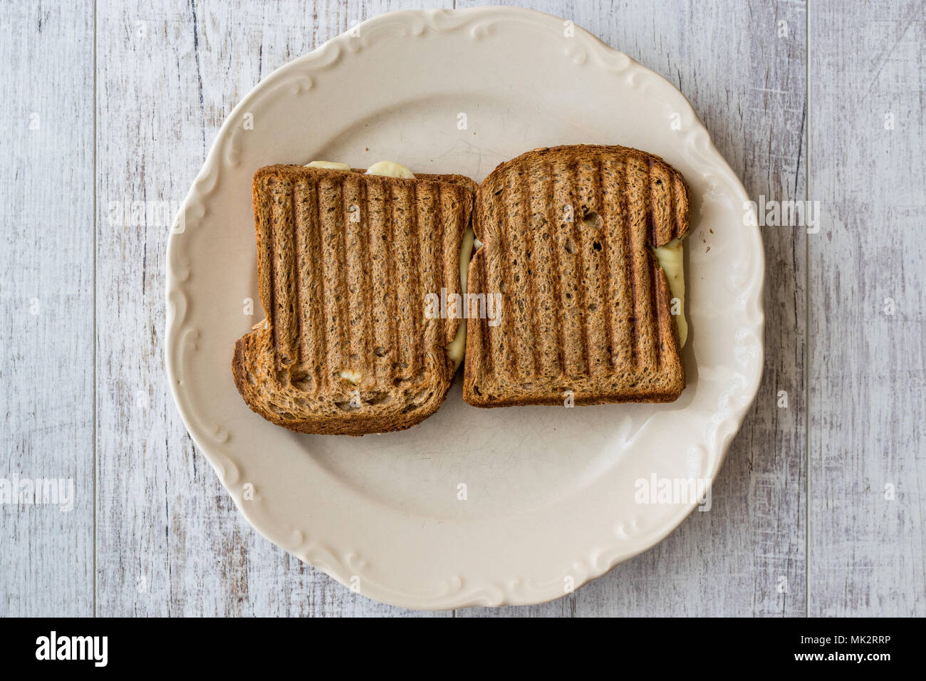 Turkish Toast (tost) with melted cheese and salami. Traditional Fast ...