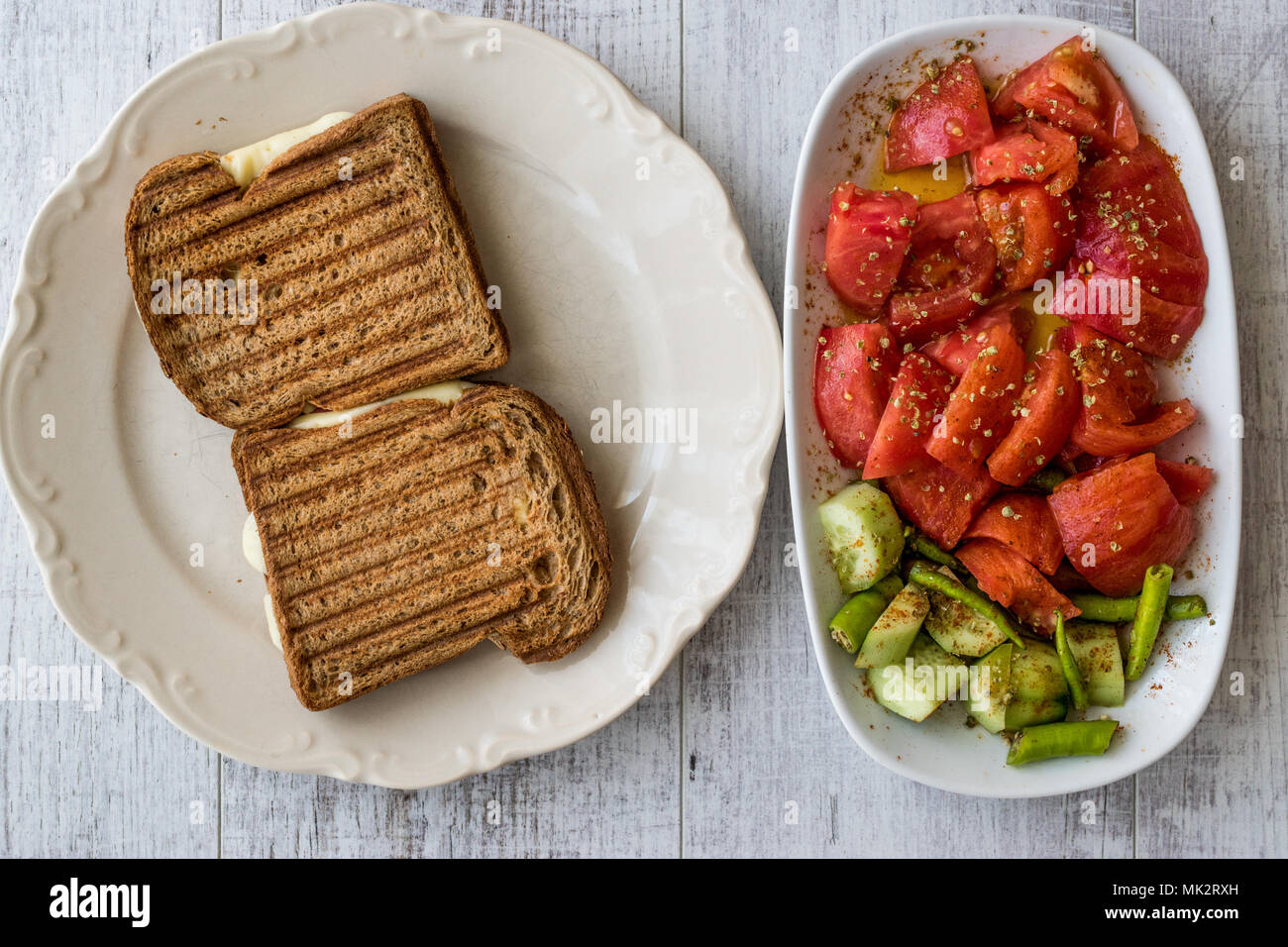 Turkish Toast (tost) with melted cheese, tomatoes and cucumber ...