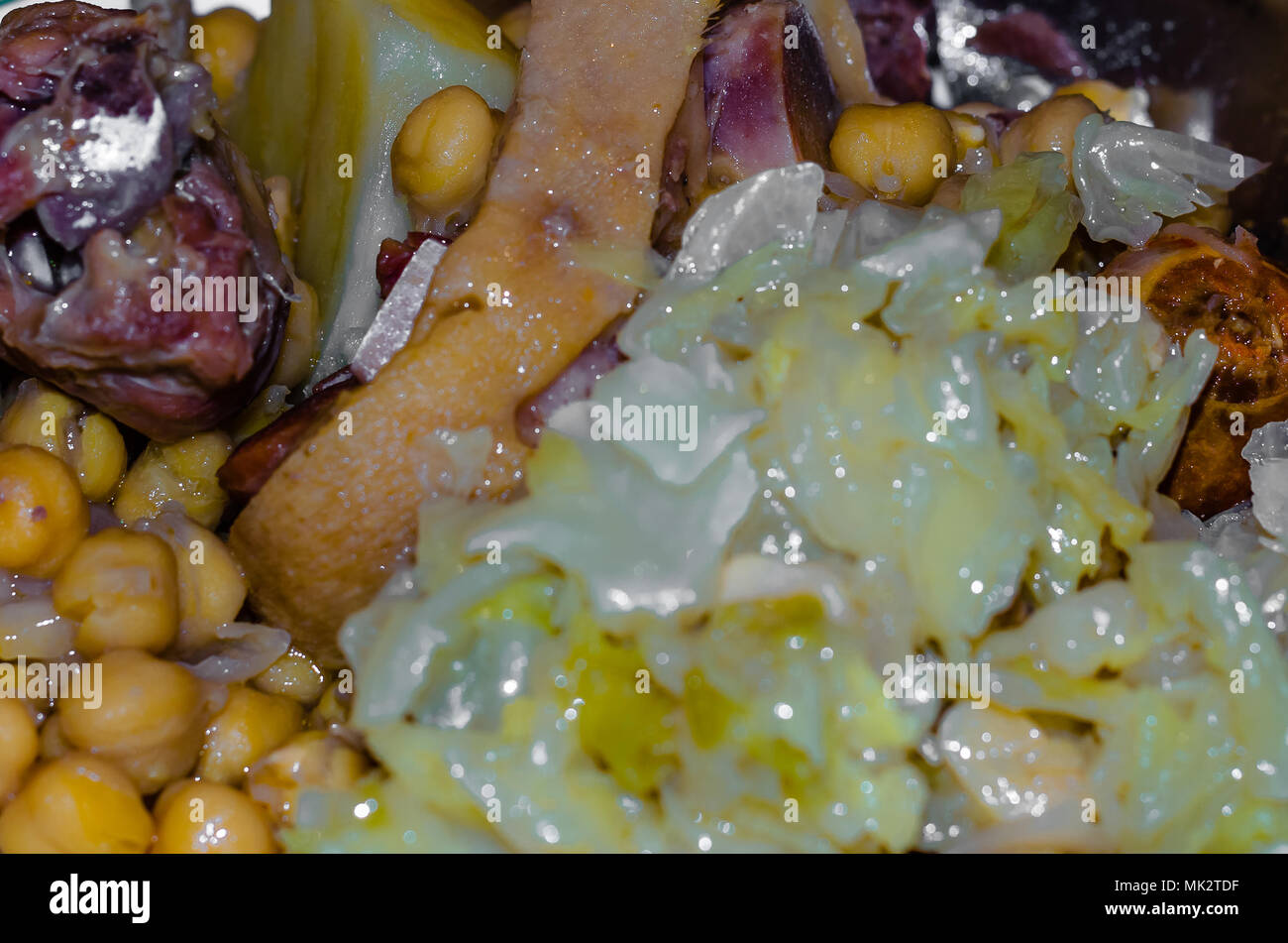 A plate of traditional dish from Madrid, Spain called cocido madrileno ...