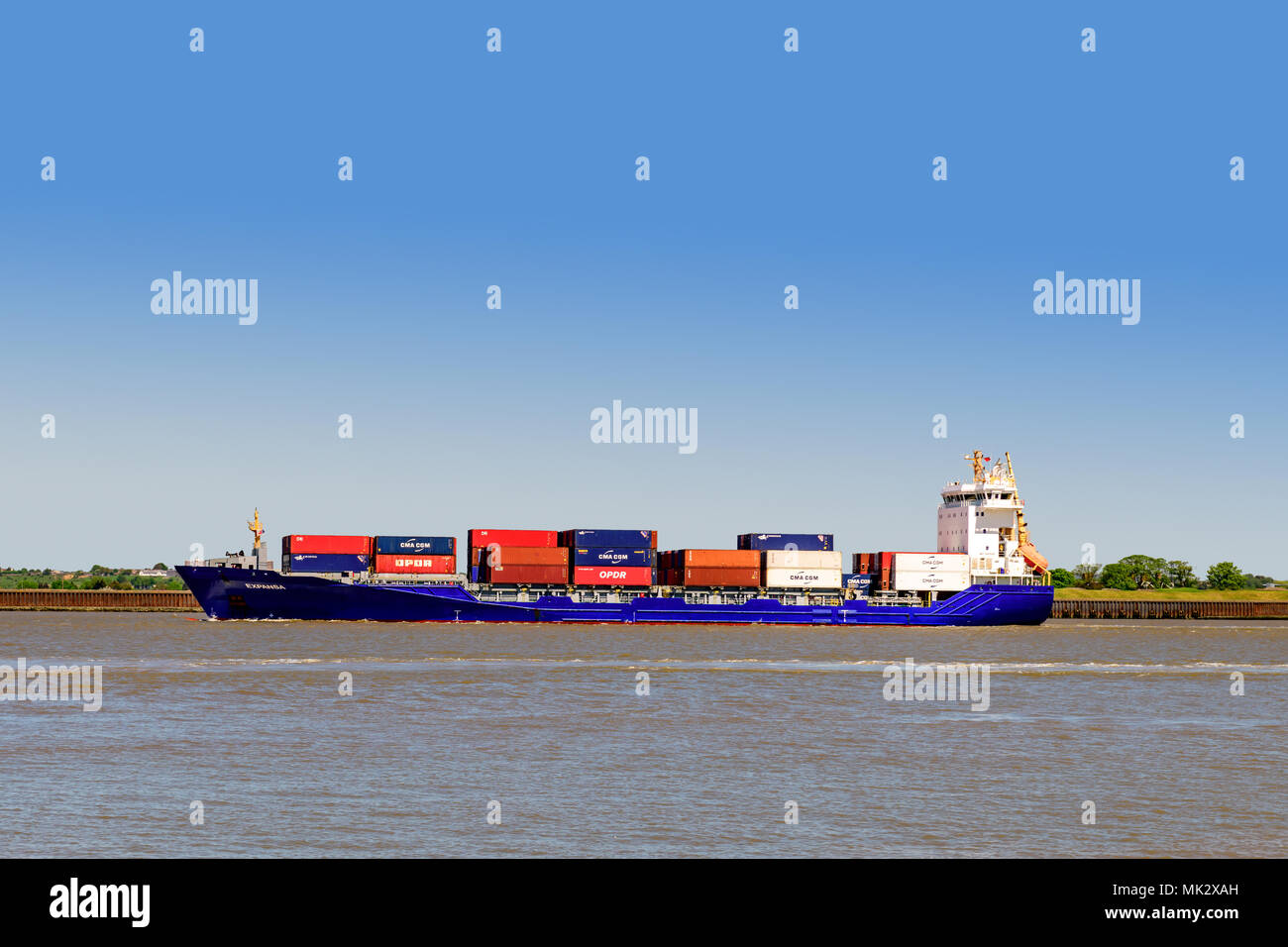 container ship expansa navigating the River Thames at Gravesend Kent ...