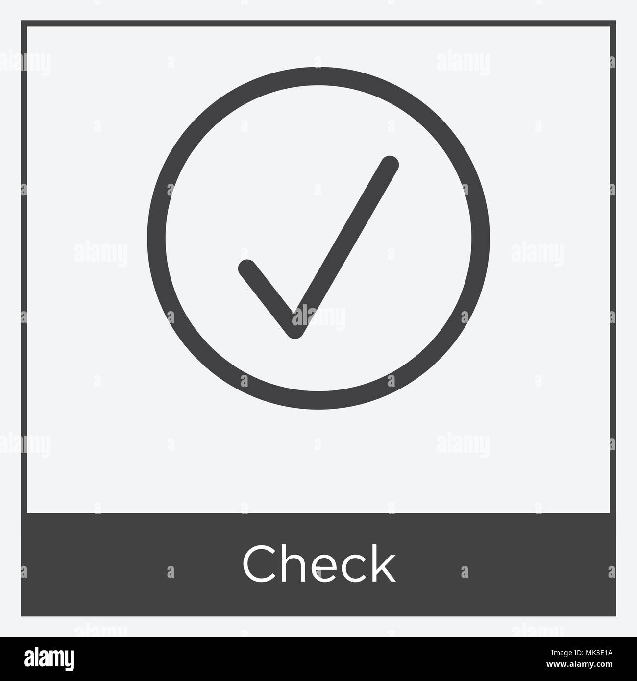 Check icon isolated on white background with gray frame, sign and ...