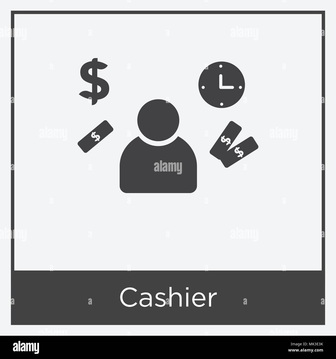 Cashier icon isolated on white background with gray frame, sign and ...
