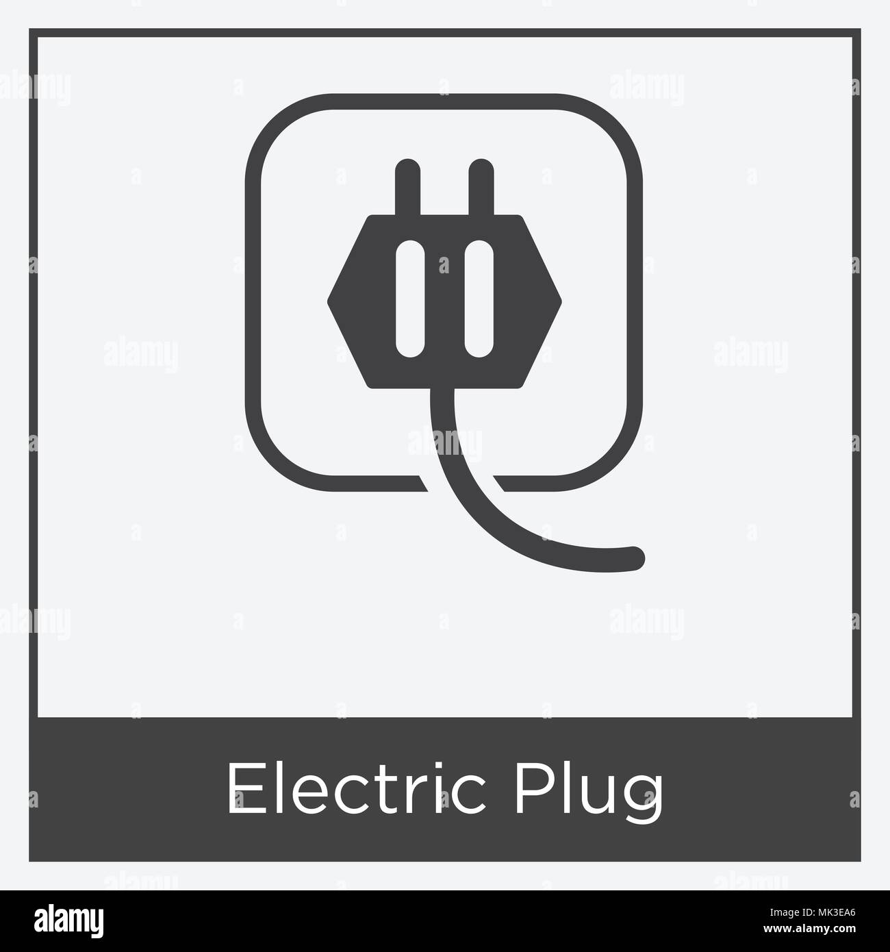 Electric Plug icon isolated on white background with gray frame, sign ...