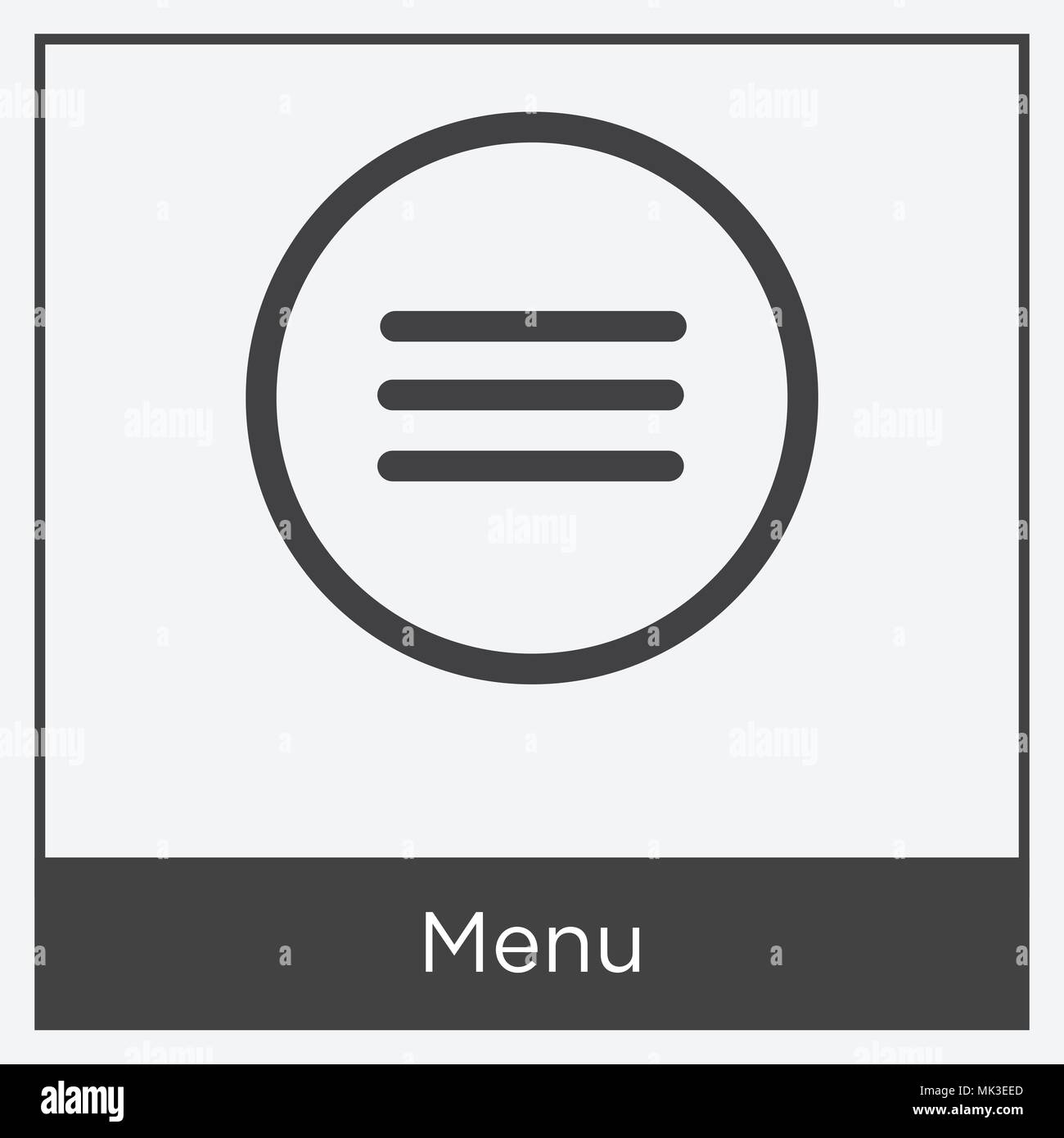 Menu icon isolated on white background with gray frame, sign and symbol ...