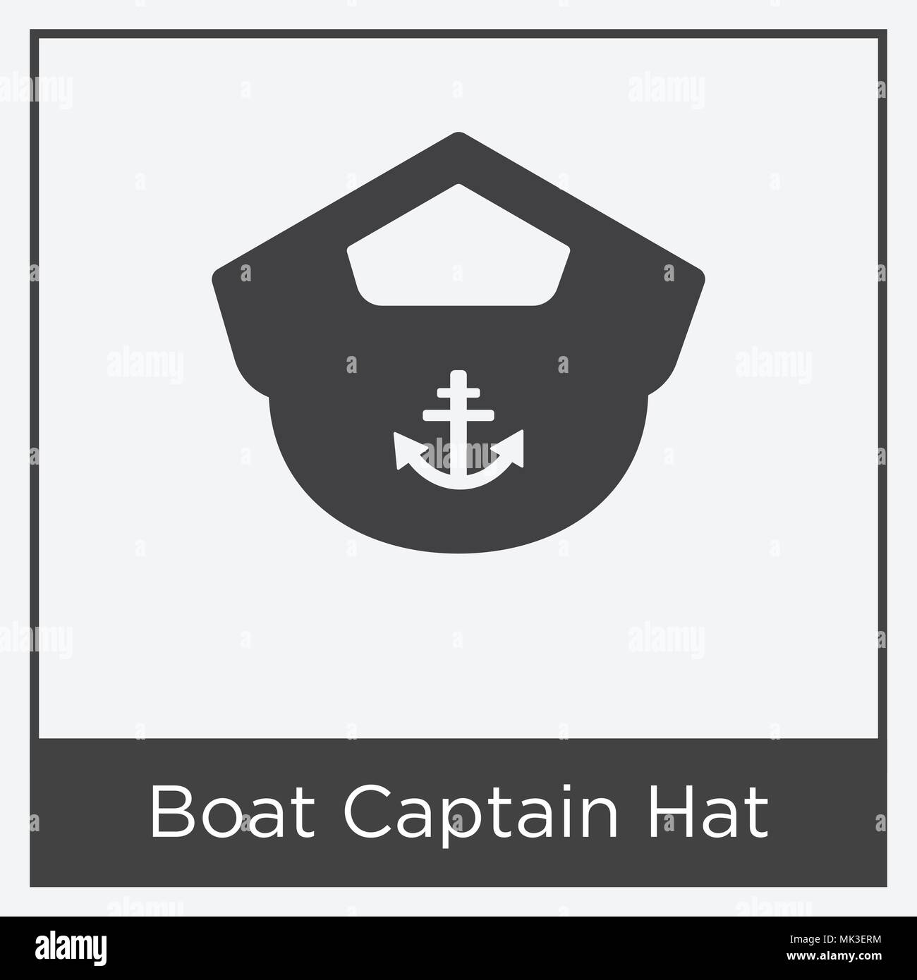 Boat Captain Hat icon isolated on white background with gray frame ...