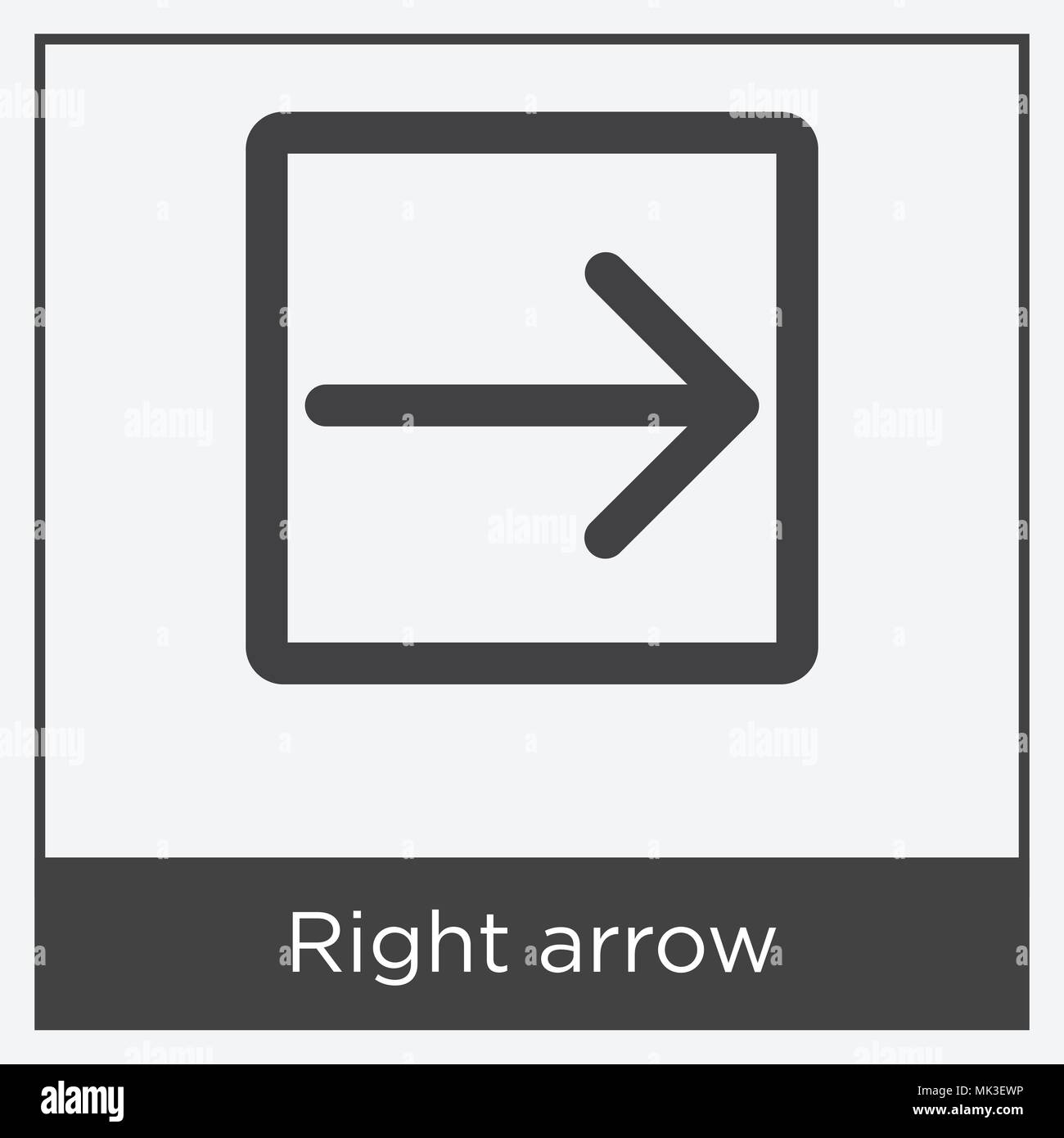 Right arrow icon isolated on white background with gray frame, sign and ...