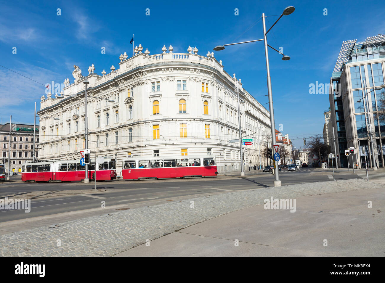 VIENNA, AUSTRIA - MARCH 10, 2018: Old red tram in the streets of ...