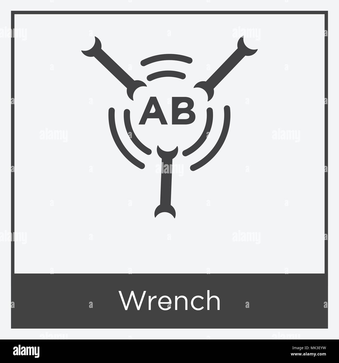 Wrench icon isolated on white background with gray frame, sign and ...