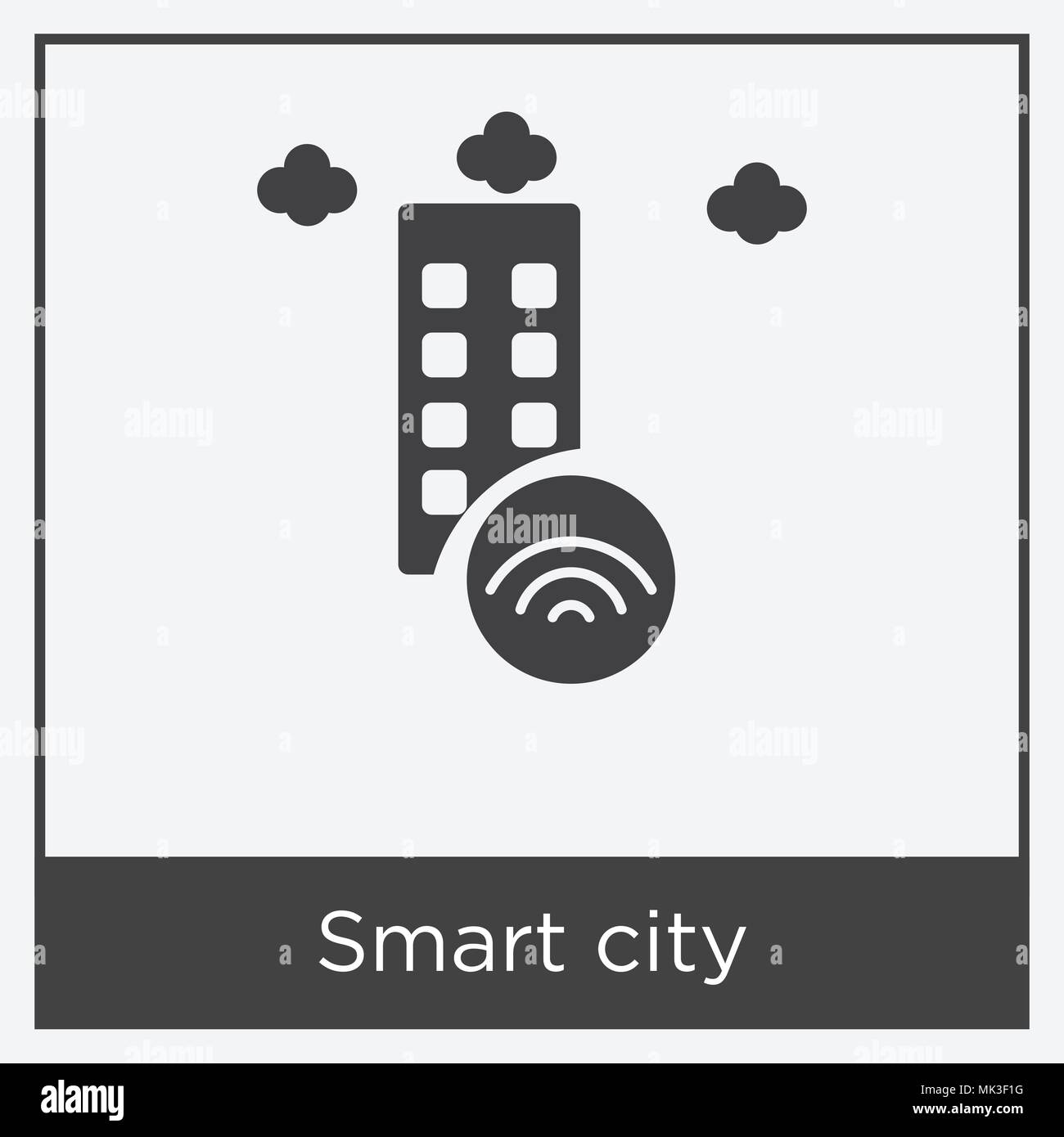 Smart city icon isolated on white background with gray frame, sign and ...