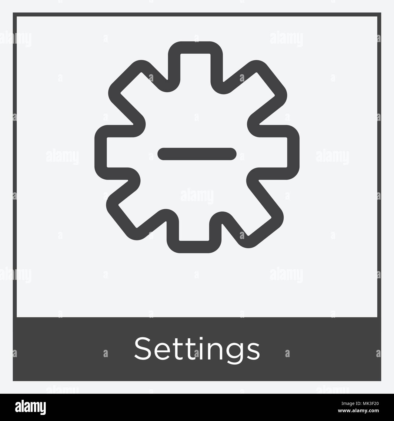 Settings icon isolated on white background with gray frame, sign and symbol Stock Vector Image ...