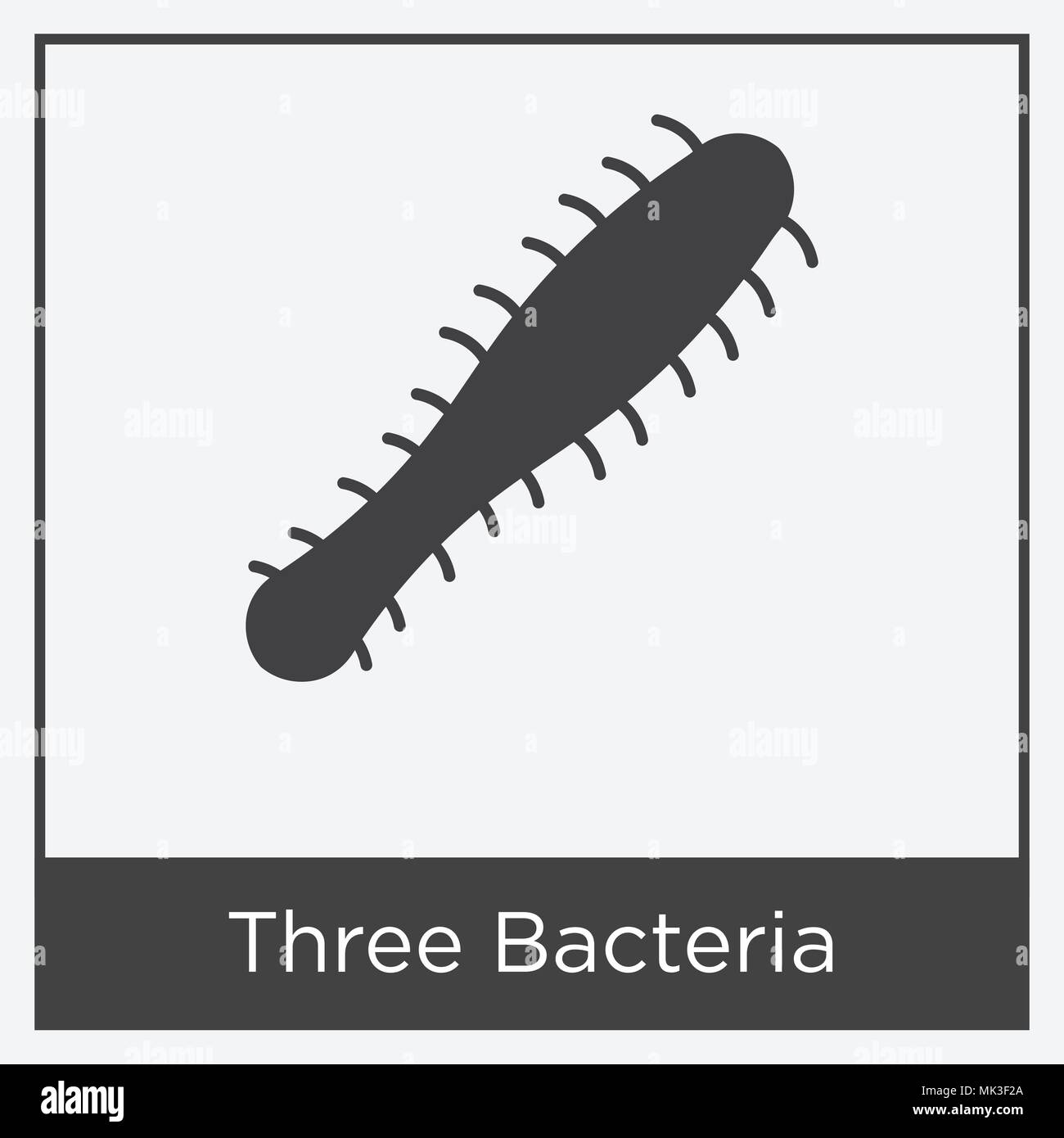 Three Bacteria icon isolated on white background with gray frame, sign ...