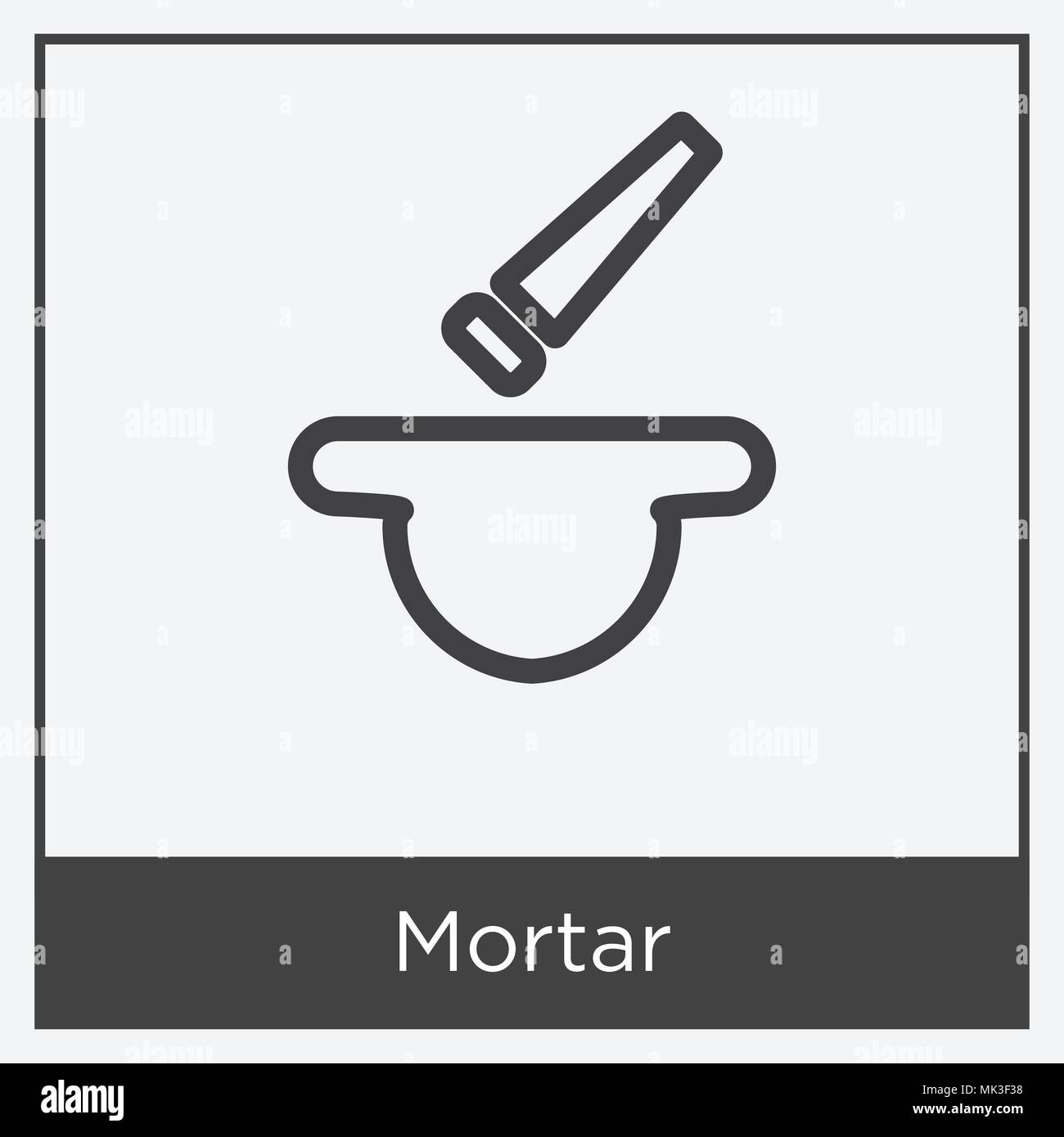 Mortar icon isolated on white background with gray frame, sign and ...