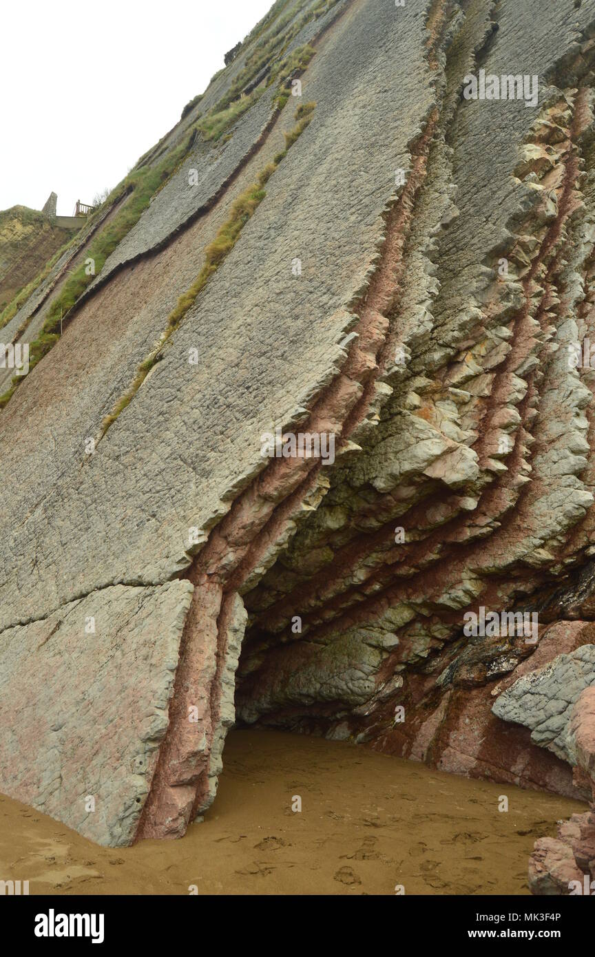 Pieces Of Pink Sandstone Wall Composed Of Fossil Records With ...