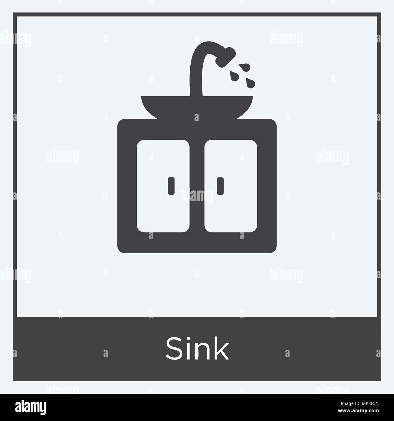 Sink icon isolated on white background with gray frame, sign and symbol ...