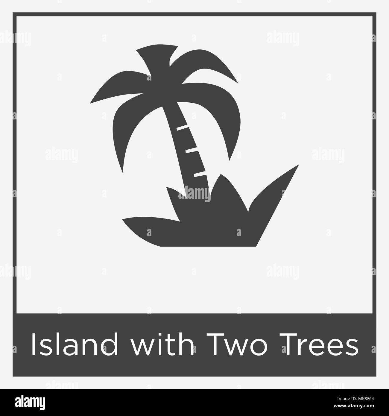 Island with Two Trees icon isolated on white background with gray frame ...