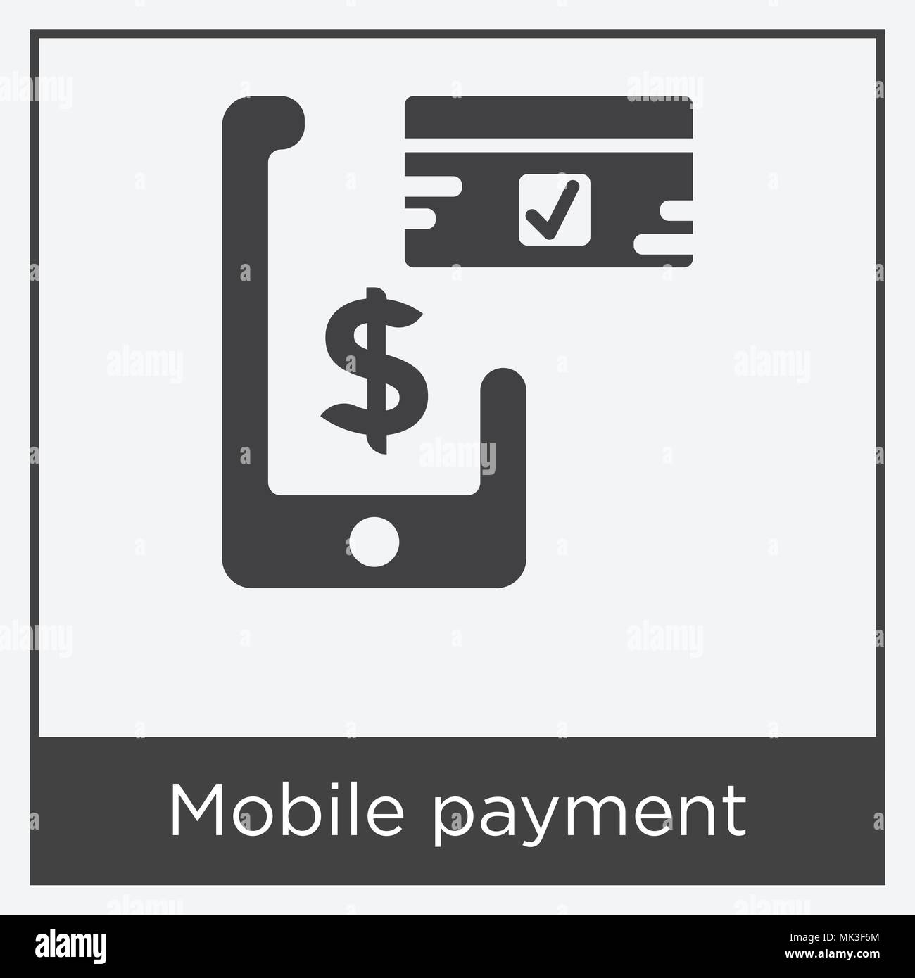 Mobile payment icon isolated on white background with gray frame, sign ...
