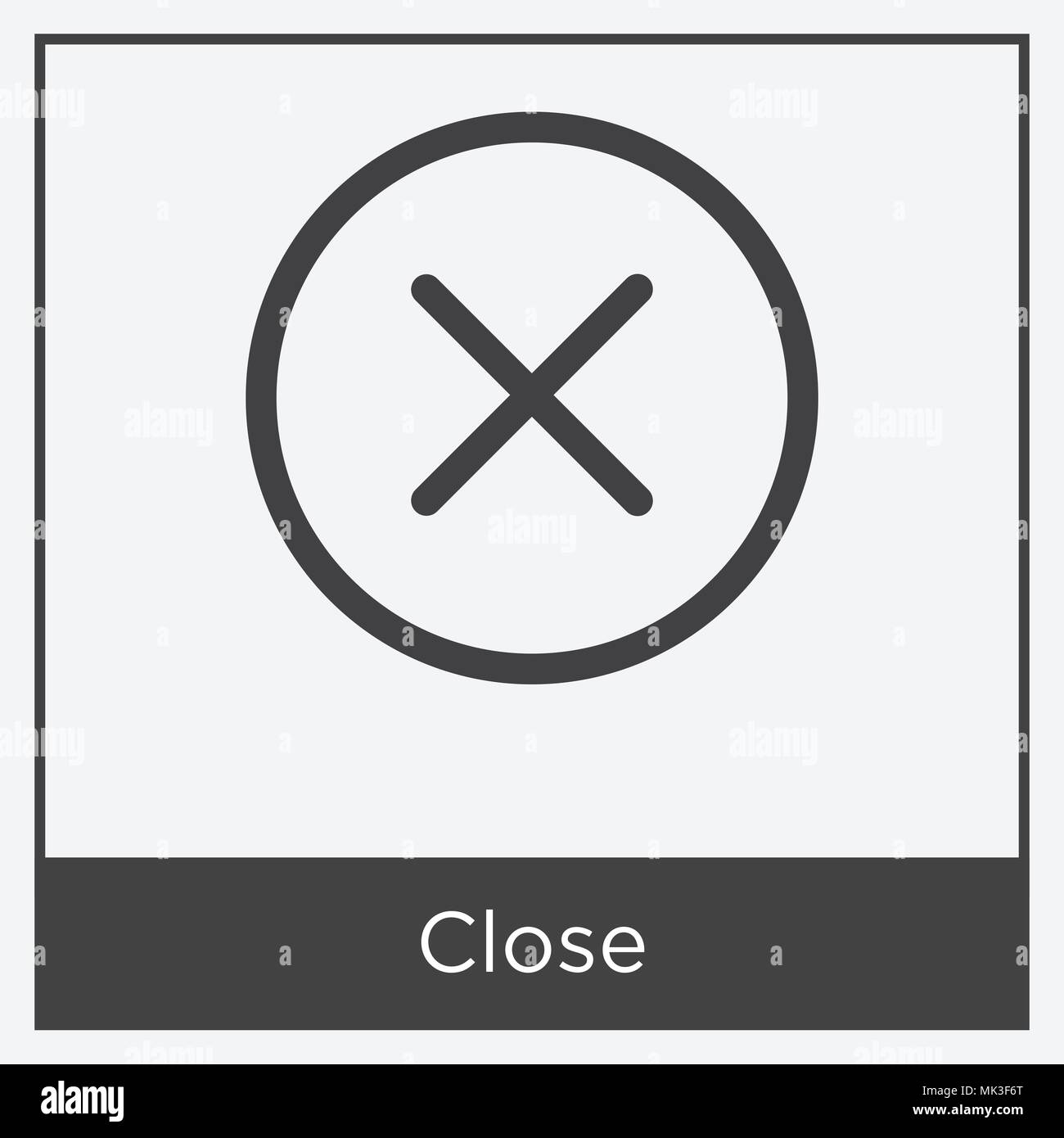Close icon isolated on white background with gray frame, sign and ...