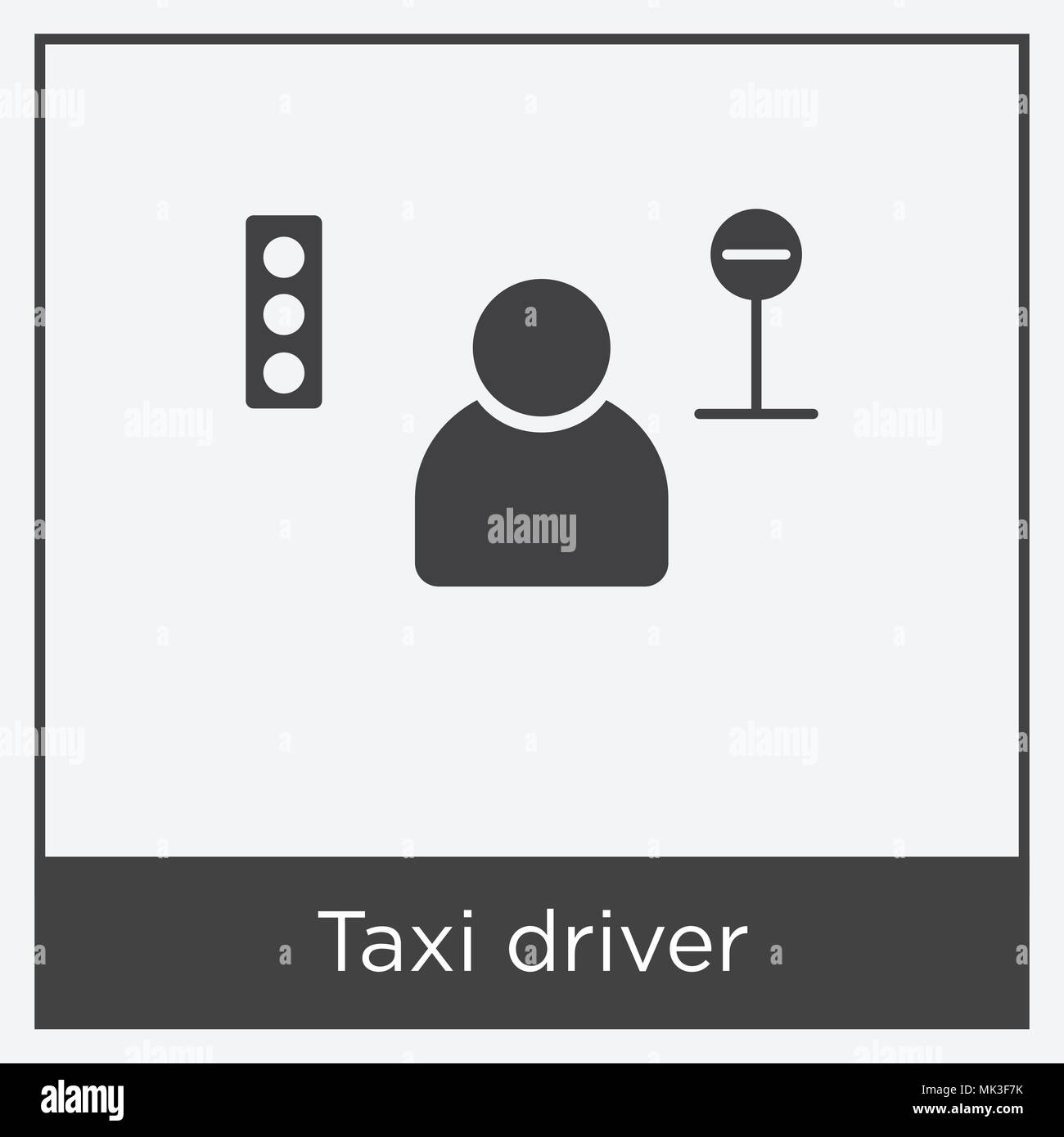 Taxi driver icon isolated on white background with gray frame, sign and ...